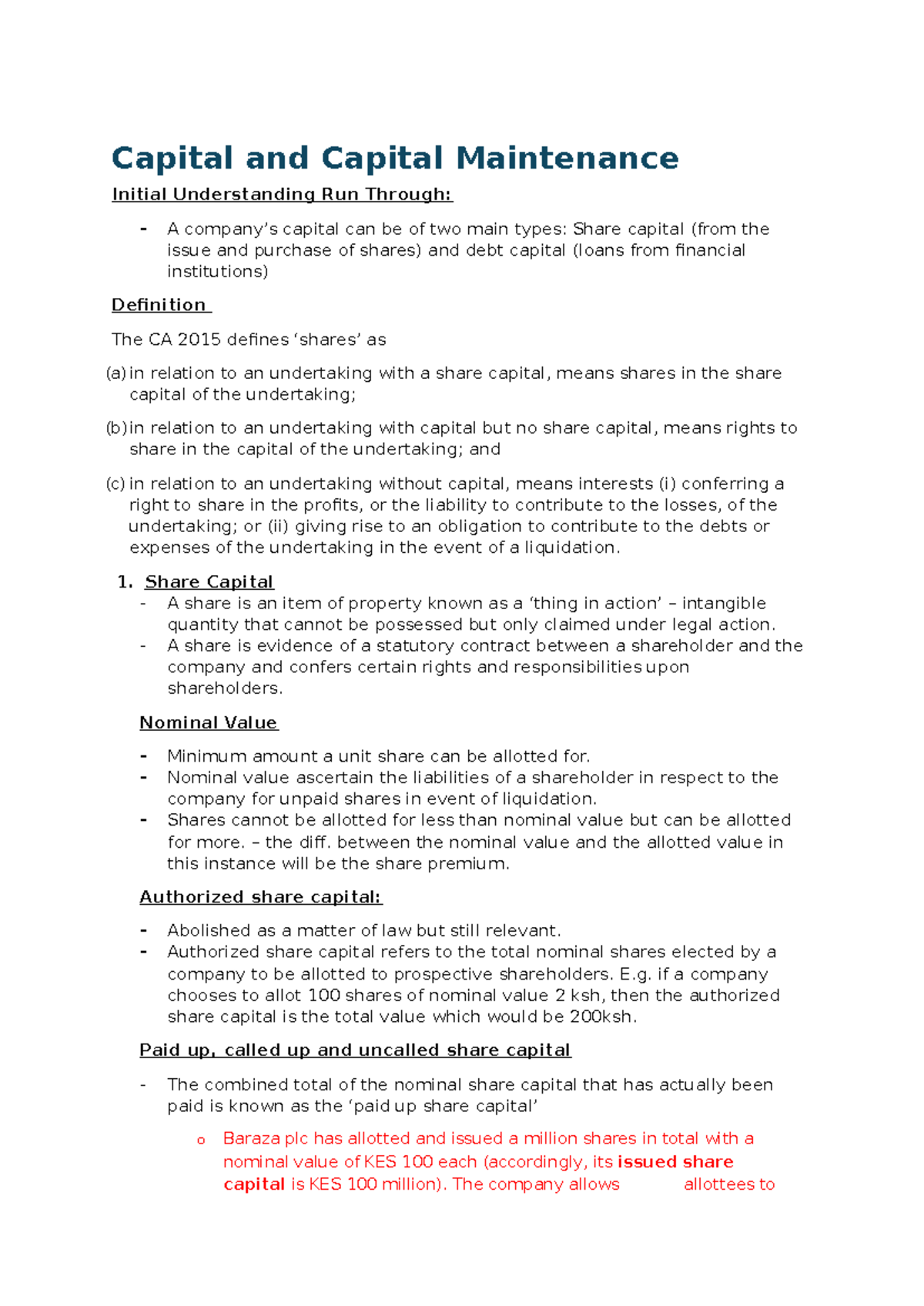 Capital and Maintenance of Shares: Understanding Key Concepts - Studocu