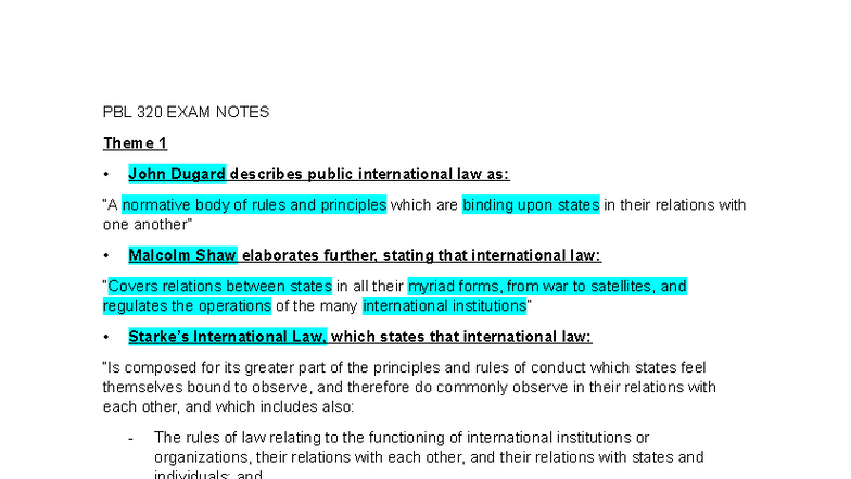 PBL 320 EXAM NOTES: Understanding Public International Law Concepts ...