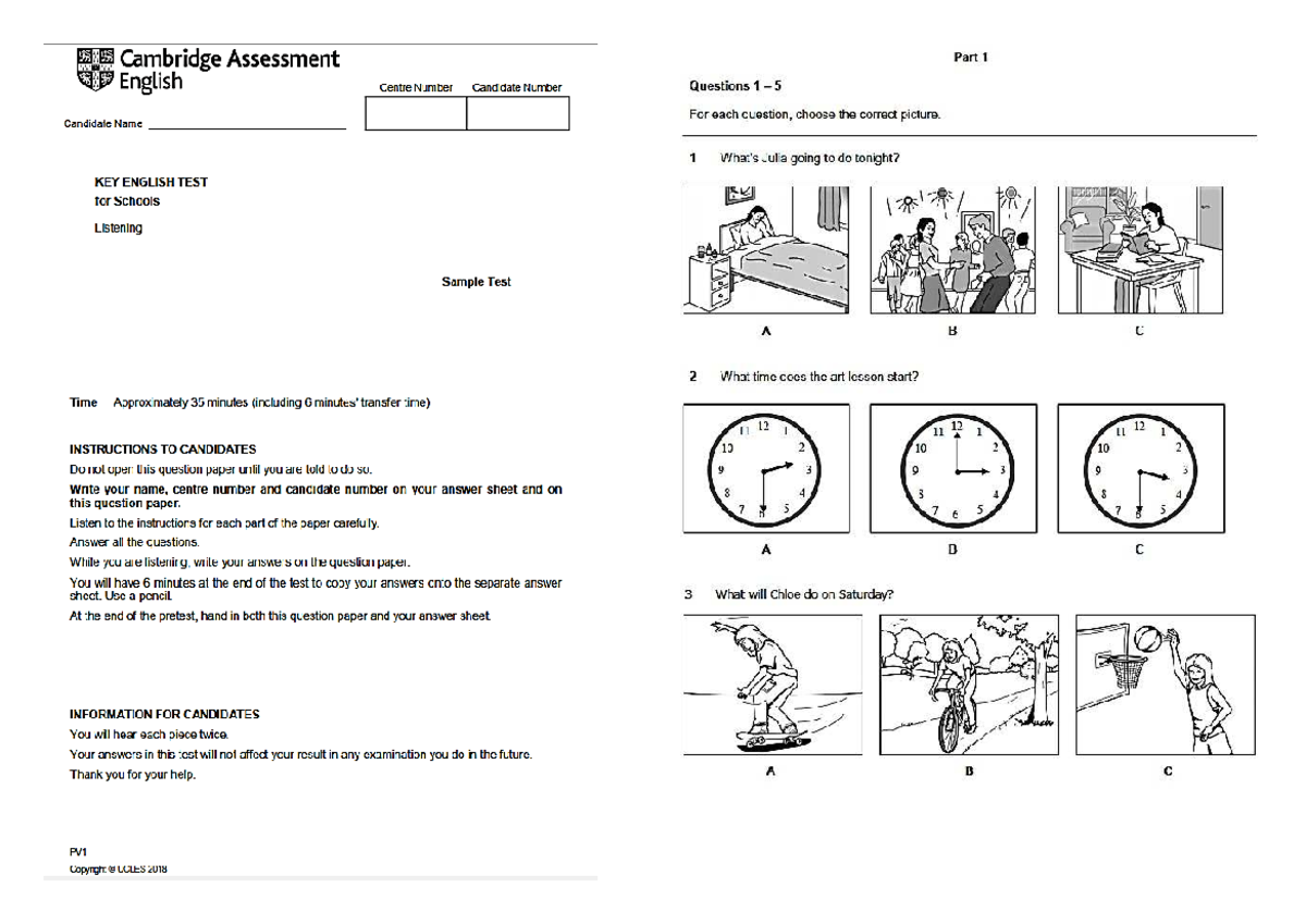 ENG 8 G3 Listening Sample Test - Key English Test for Schools - Studocu