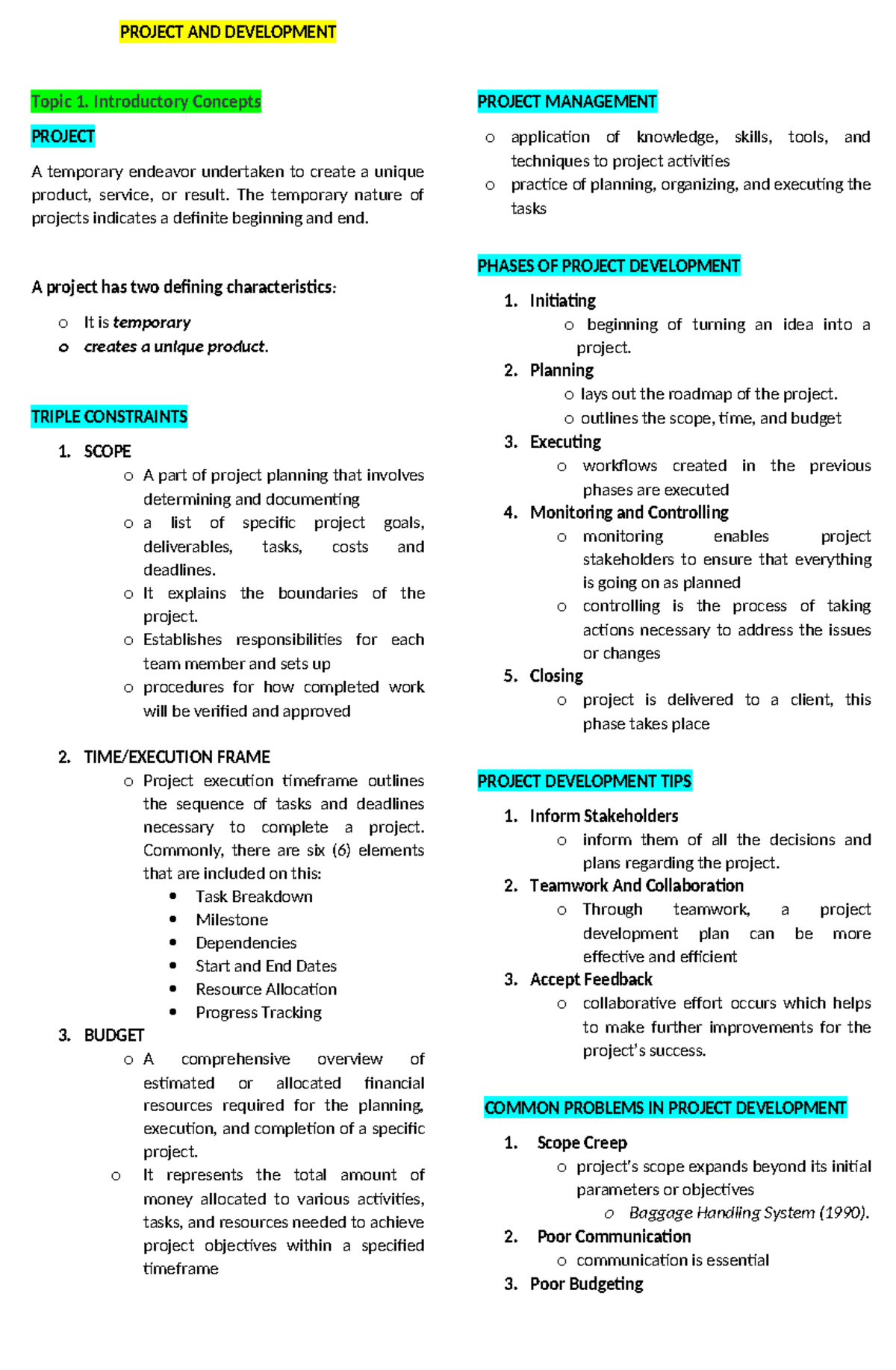 PDM 1st Sem Notes: Intro to Project Management Concepts - Studocu