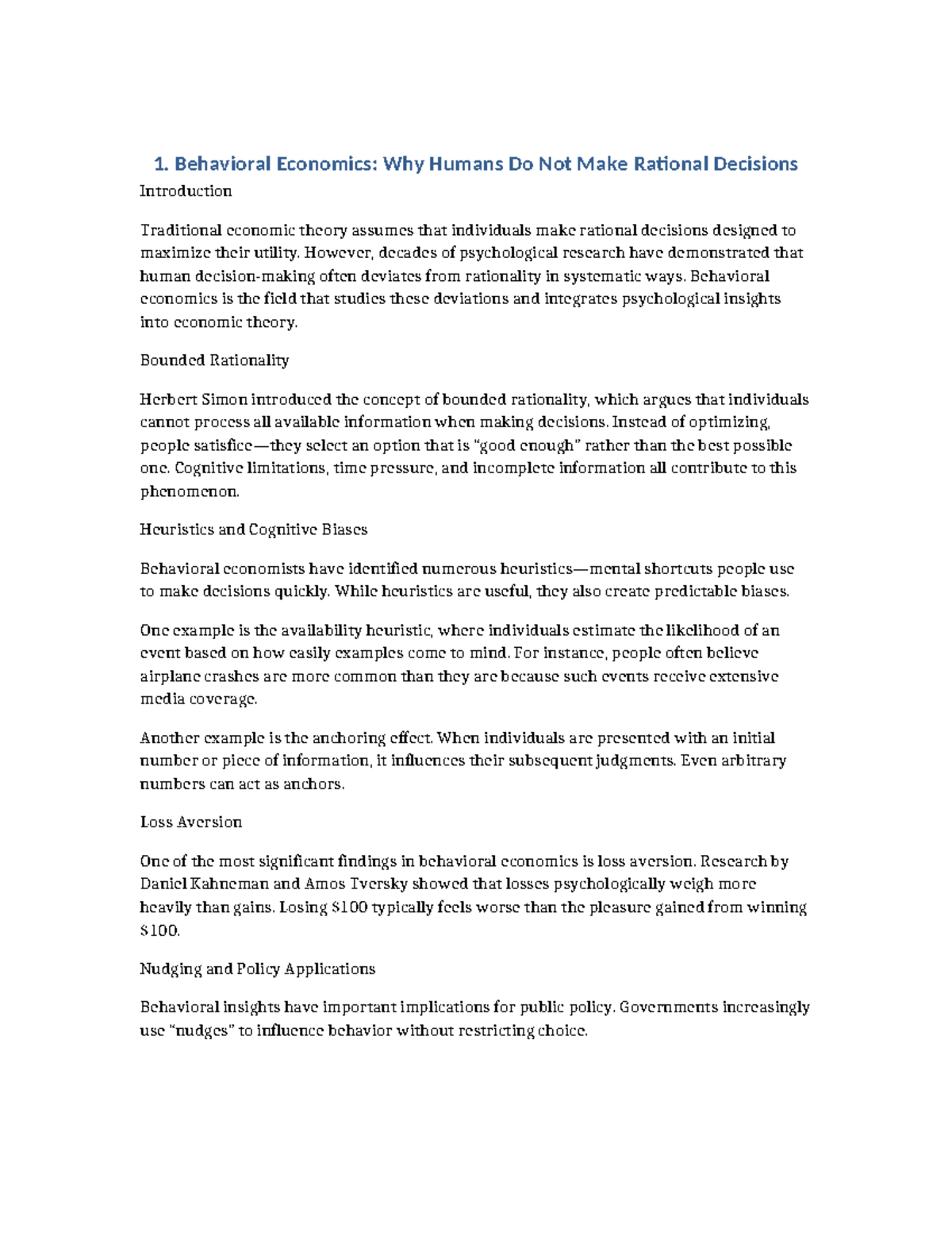 Behavioral Economics: Understanding Human Decision-Making - Studocu