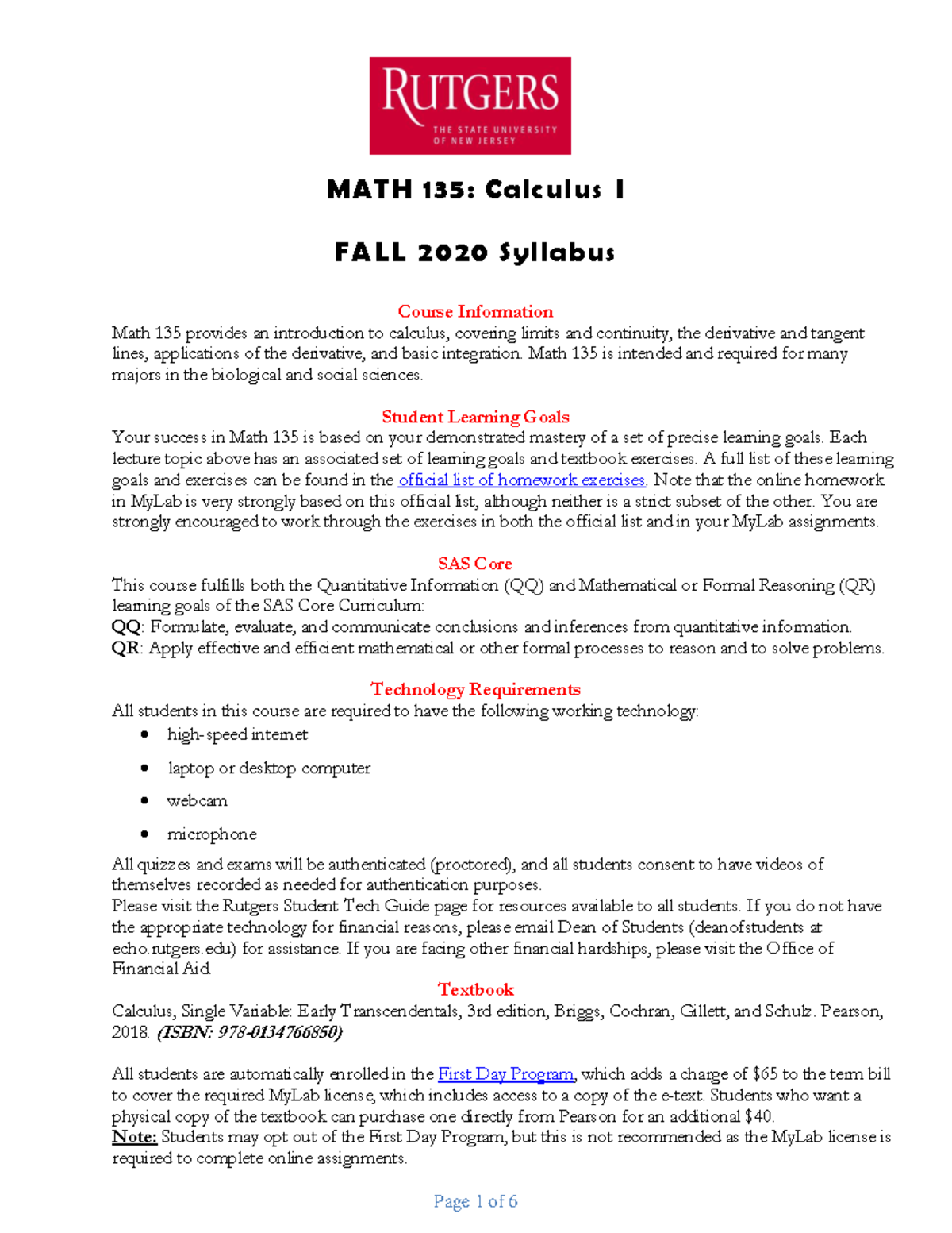 Math 135 Syllabus STabanli Aug31 2020 - MATH 135 : Calculus I FALL 2020 ...