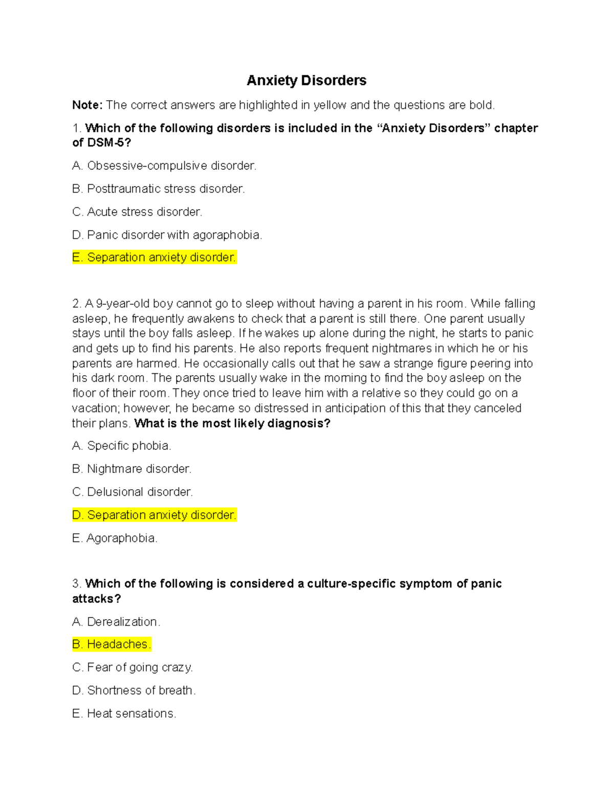 DSN5 Test Questions: Understanding Anxiety Disorders and Diagnoses ...