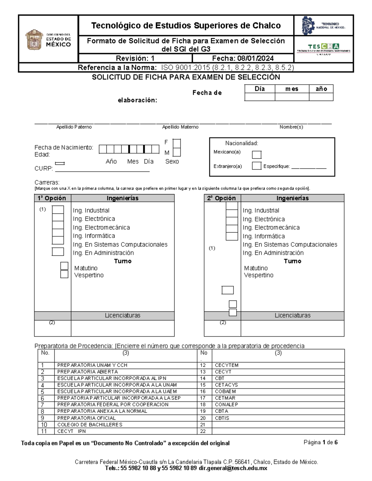 Solicitud de Ficha para Examen de Selección SGI G3 - Tecnológico de ...