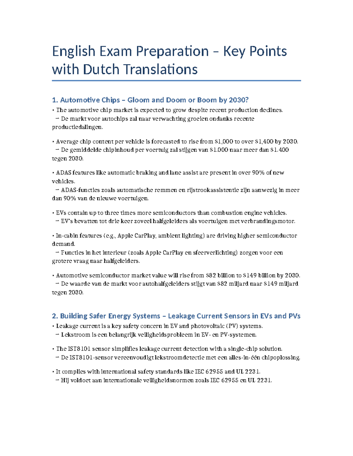 English Exam Prep: Key Points with Dutch Translations - Studocu