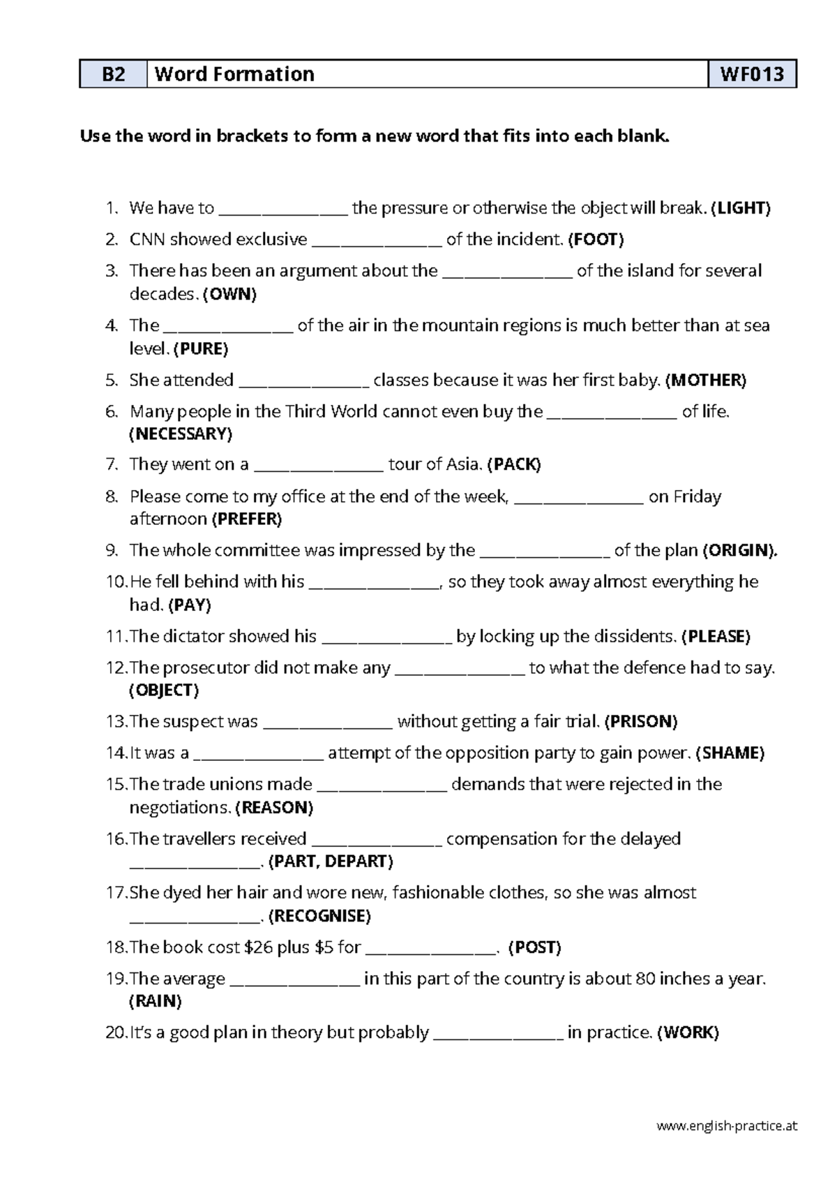 Wf013-word-formation - english-practice B2 Word Formation WF Use the ...