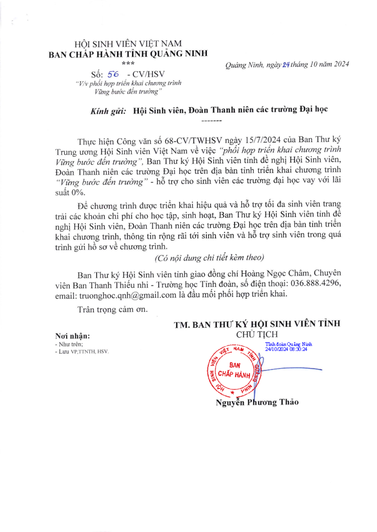 CV 56-HSV Vv phối hợp triển khai chương trình Vững bước đến trường ...