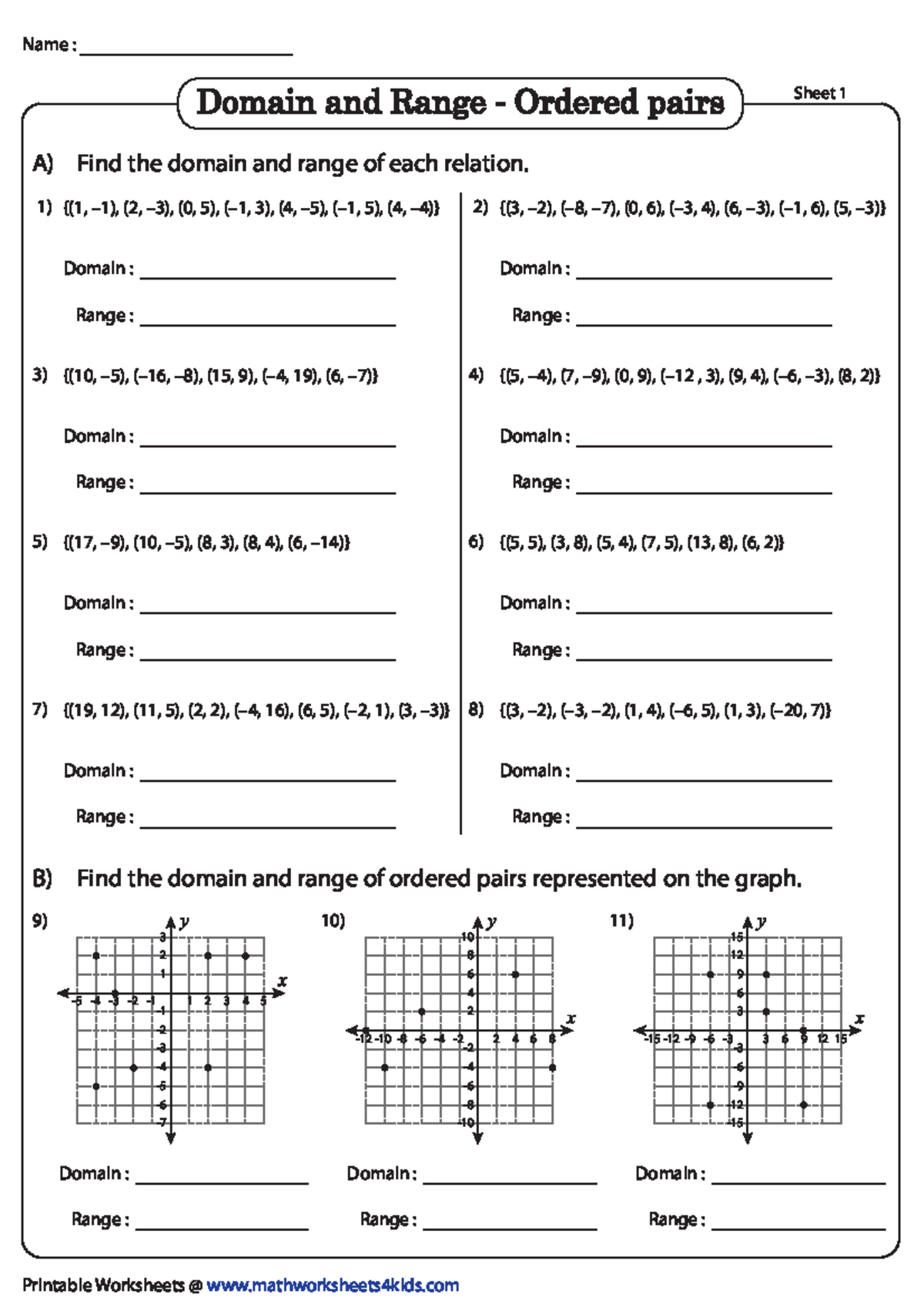 Ordered Pairs and Their Domains & Ranges - Math 101 Worksheet - Studocu