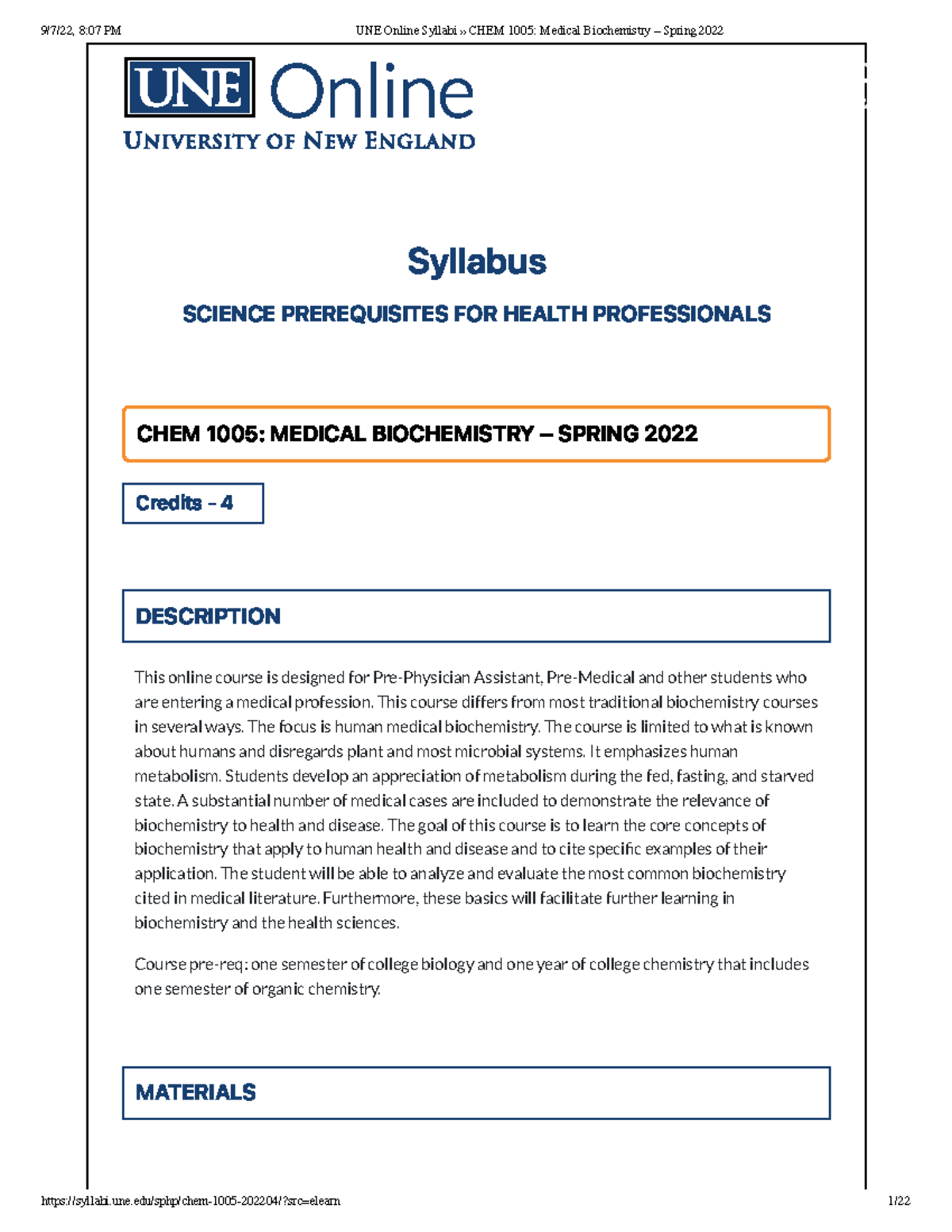 CHEM 1005 Medical Biochemistry Syllabus – Spring 2022 Overview - Studocu
