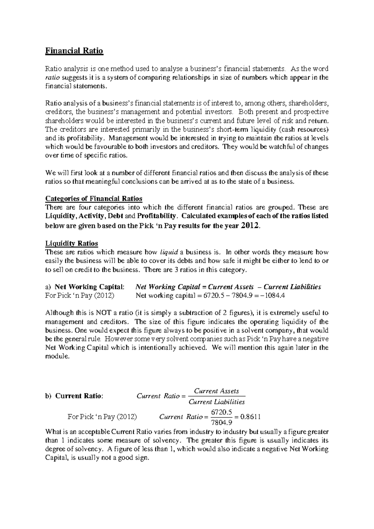 Financial Ratios Analysis: A Comprehensive Overview - Studocu