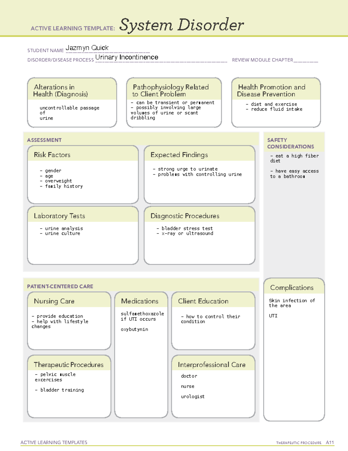 ATI urinary retention - n/a - ACTIVE LEARNING TEMPLATES THERAPEUTIC ...