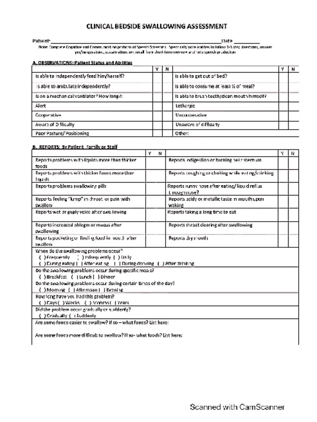 Clinical Bedside Swallowing Assessment Report for Patient Care - Studocu