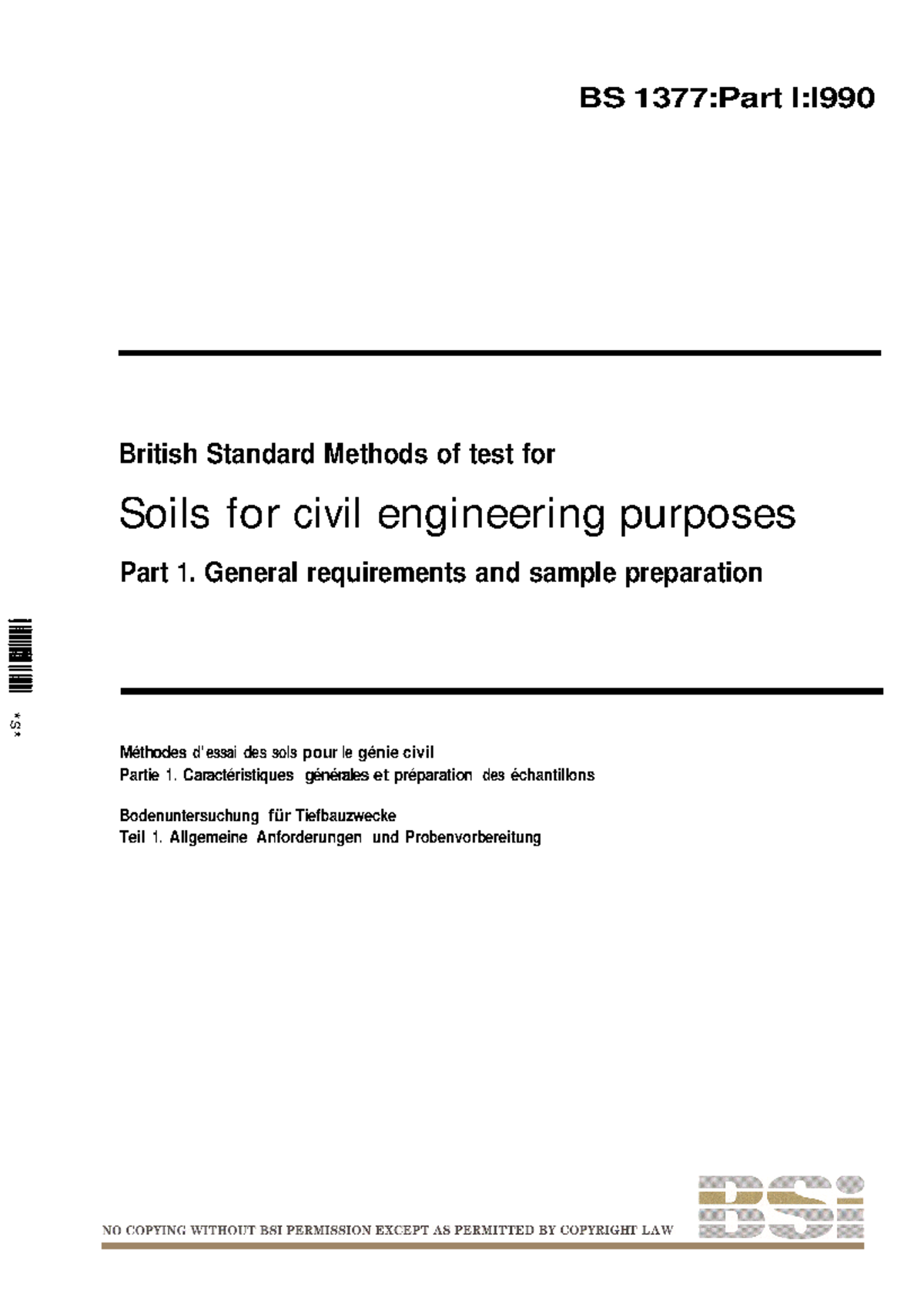 BS 1377: Part 1: 1990 - General Requirements & Sample Preparation - Studocu
