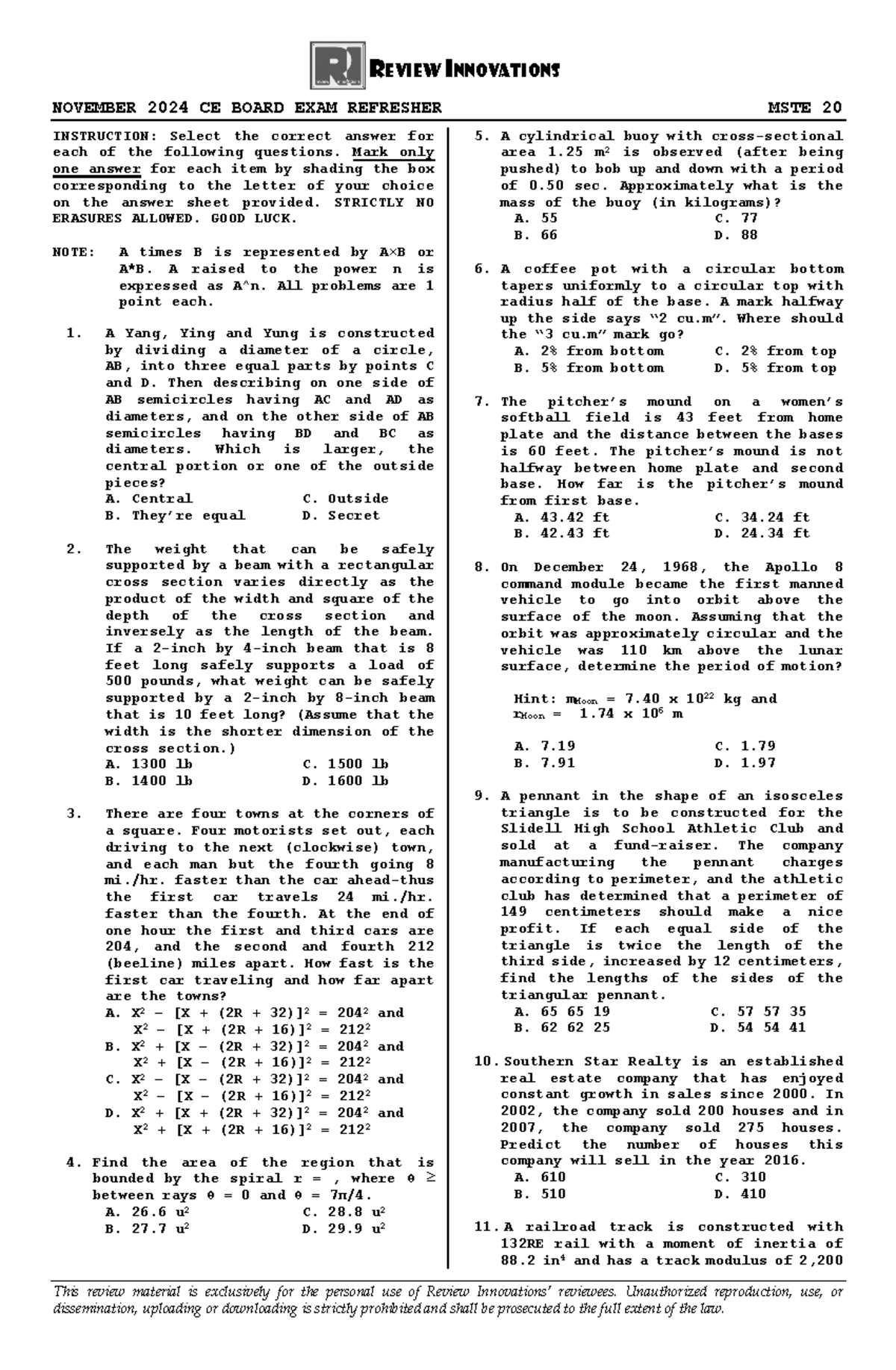 MSTE 20 CE Board Exam Review Innovations November 2024 Notes - Studocu
