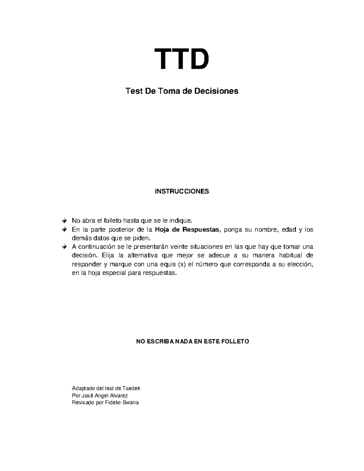 TTD - Test de Toma de Decisiones: Evaluación y Análisis - Studocu
