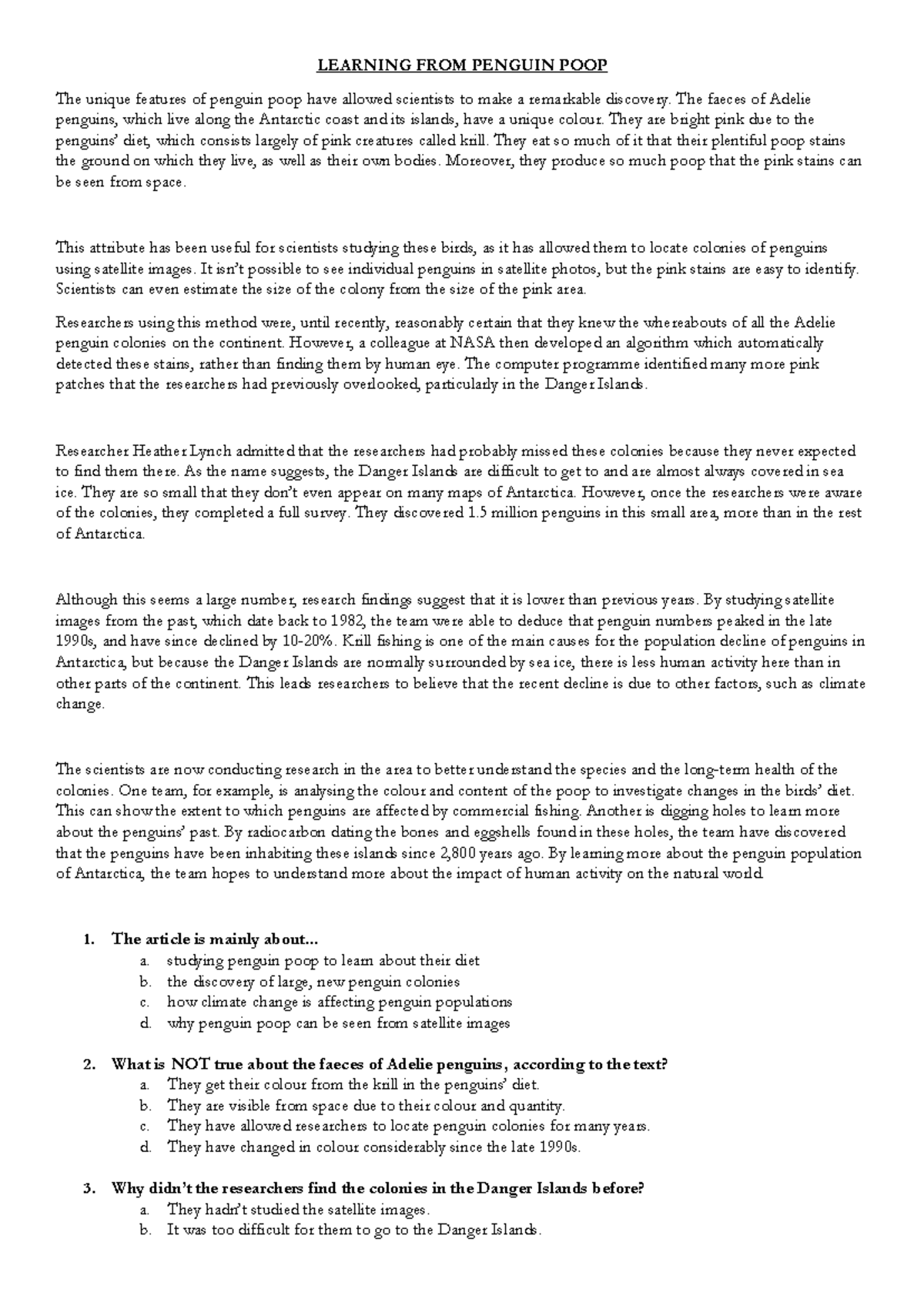 Reading 8: Insights from Adelie Penguin Poop and Conservation ...