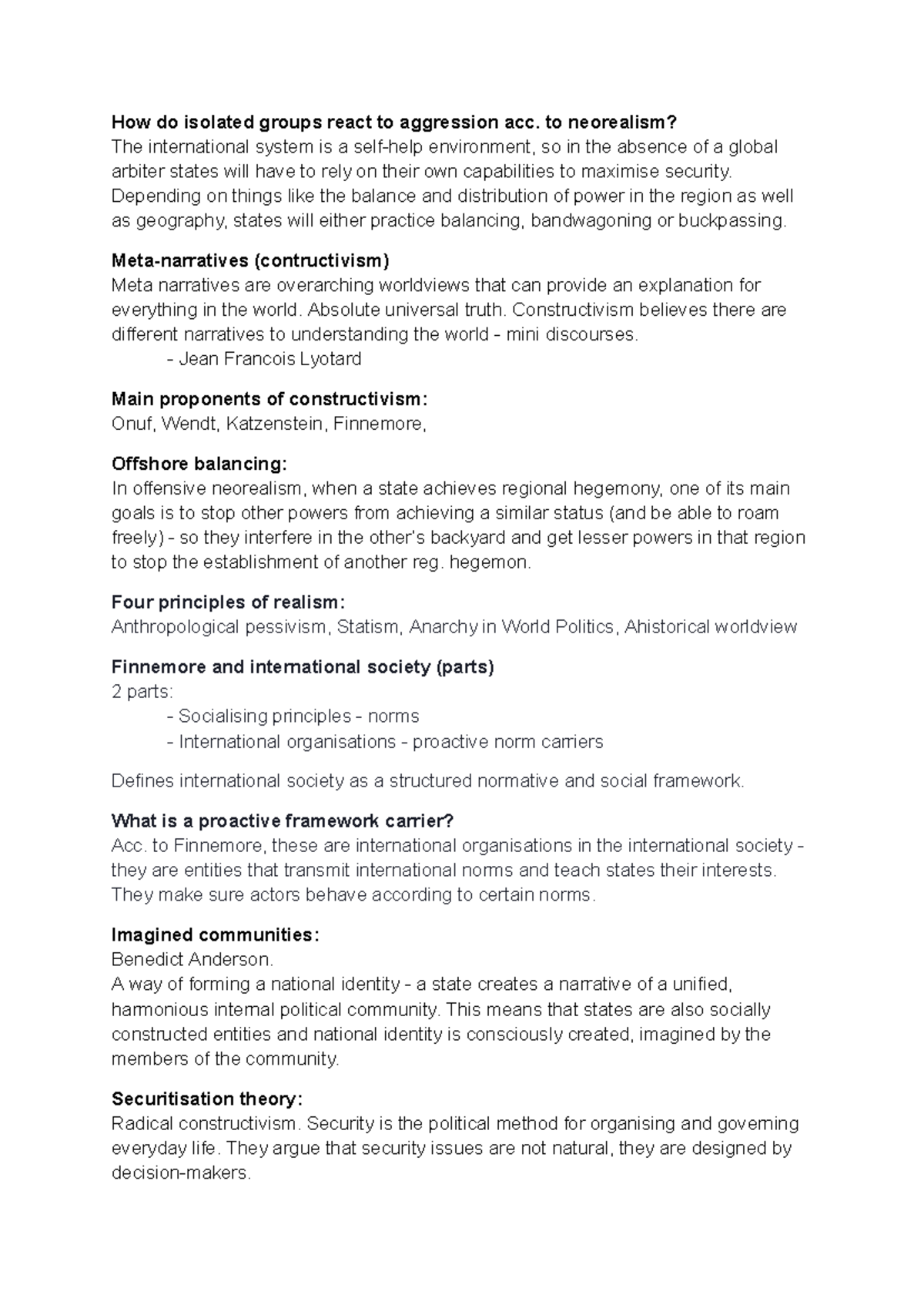 Key Concepts for Exam: International Relations Theories & Norms - Studocu