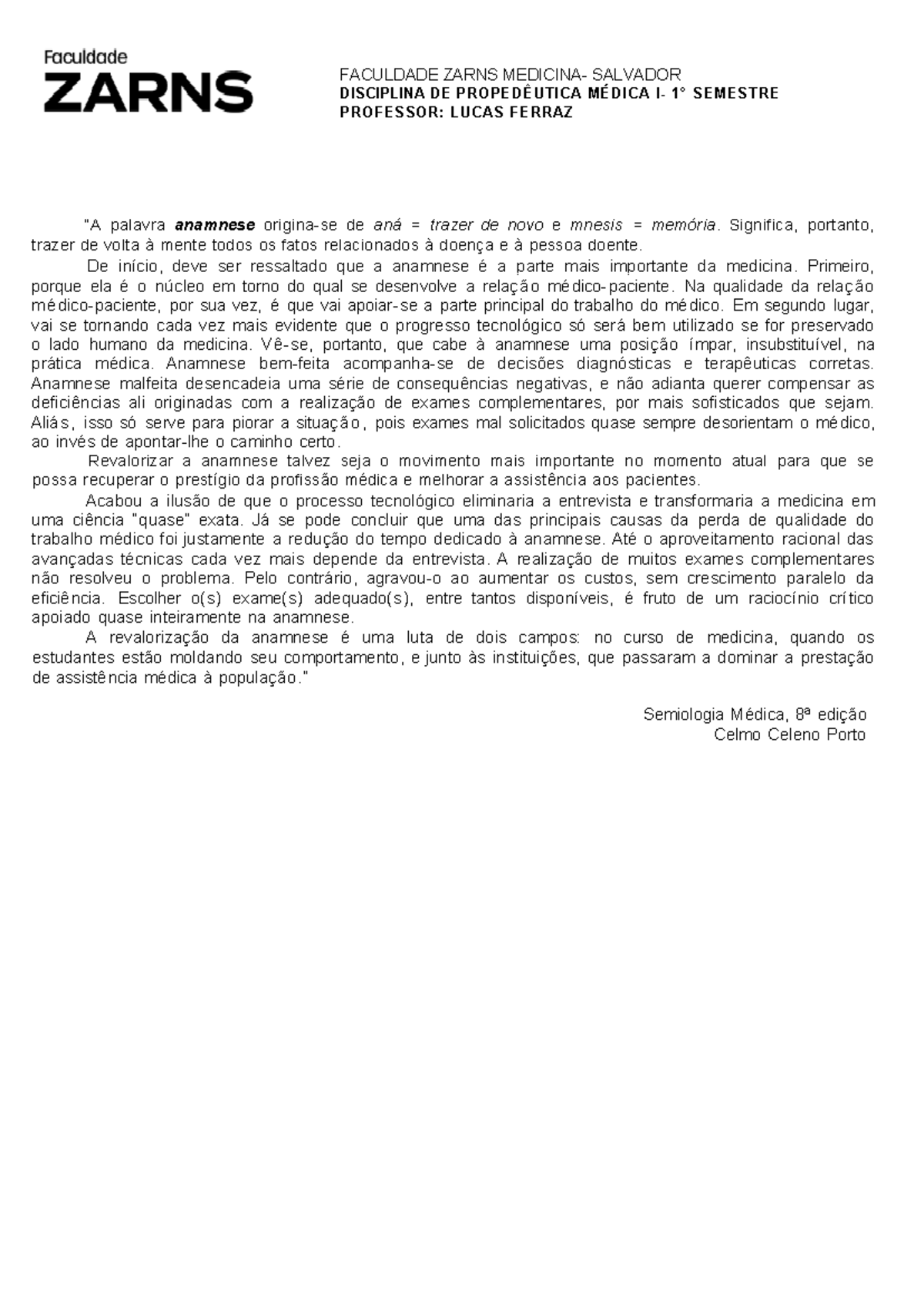 248694322 Como fazer uma anamnese - FACULDADE ZARNS MEDICINA- SALVADOR ...