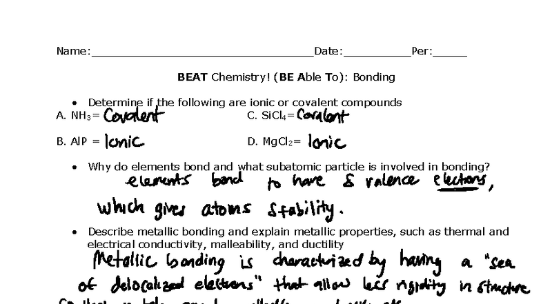 PAP Chemistry Bonding Study Guide 2019: Ionic & Covalent Compounds ...