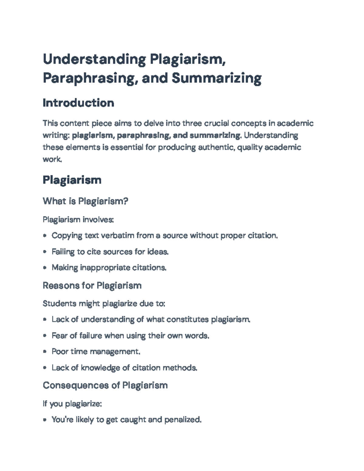 Understanding Plagiarism, Paraphrasing & Summarizing in Acad Writing ...