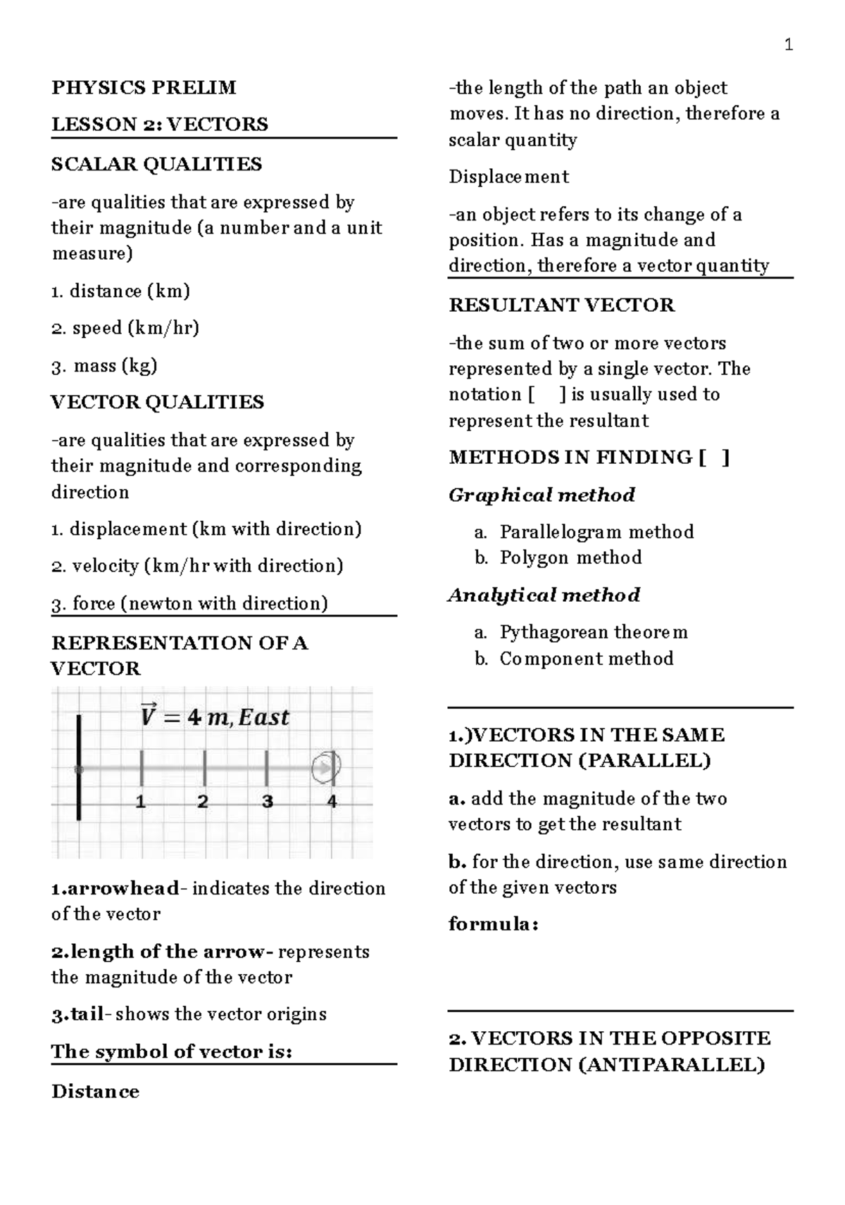 PHYSICS PRELIM LESSON 2: VECTORS & SCALAR QUALITIES - Studocu