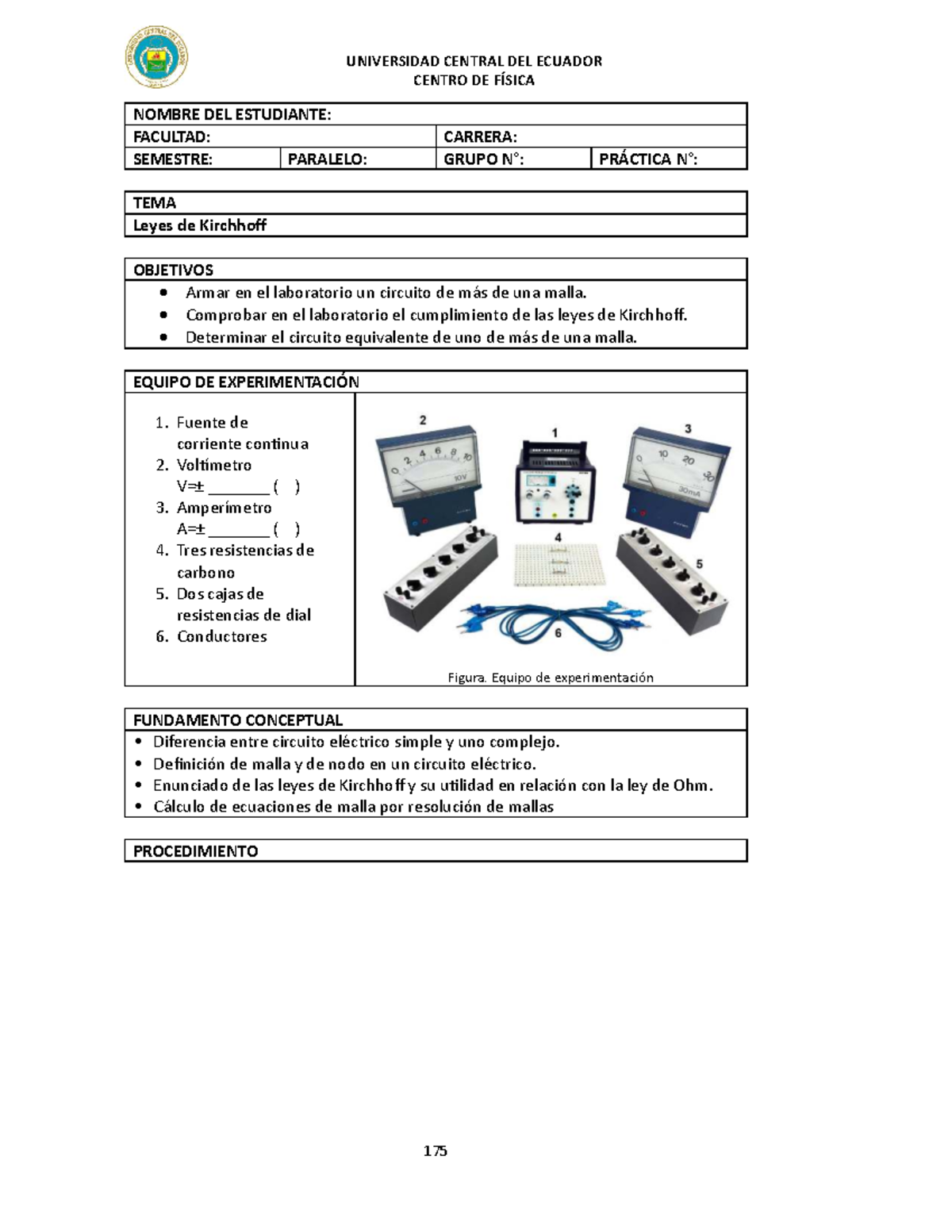 Práctica de Laboratorio: Leyes de Kirchhoff - Física 64 - Studocu