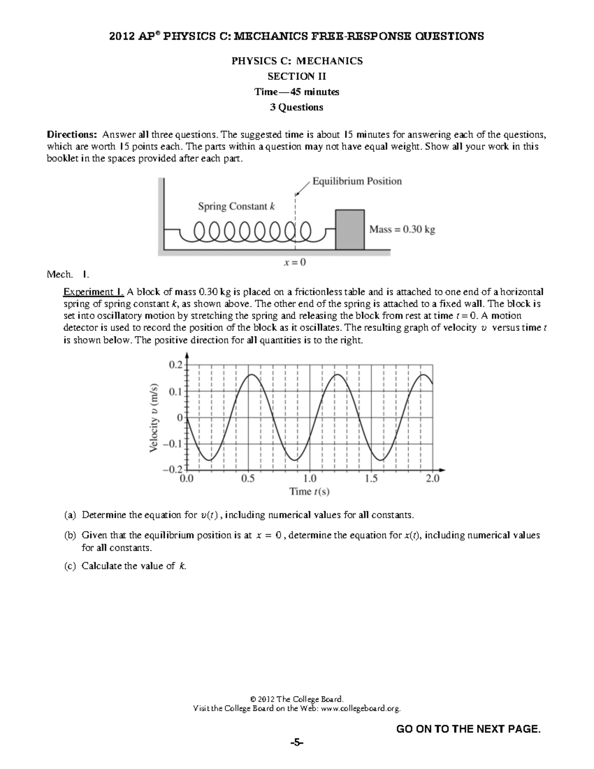 AP Physics C Mechanics Practice Test 2012 - Section II Questions - Studocu
