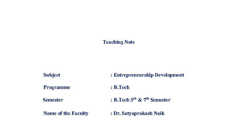 Entrepreneurship Development Module 1 - Teaching Note Subject ...