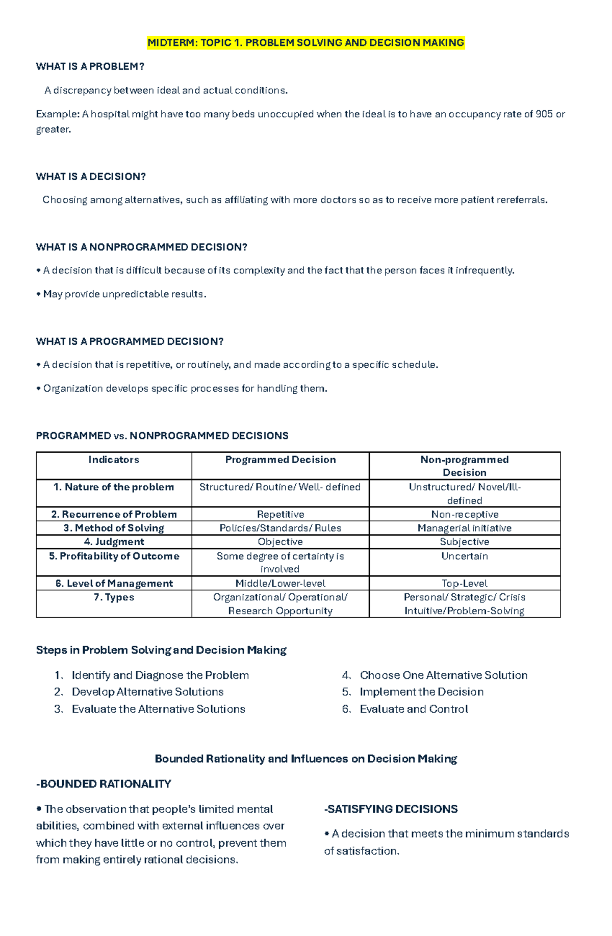 HBO Midterm Review: Topics 1-4 Summary & Key Concepts - Studocu