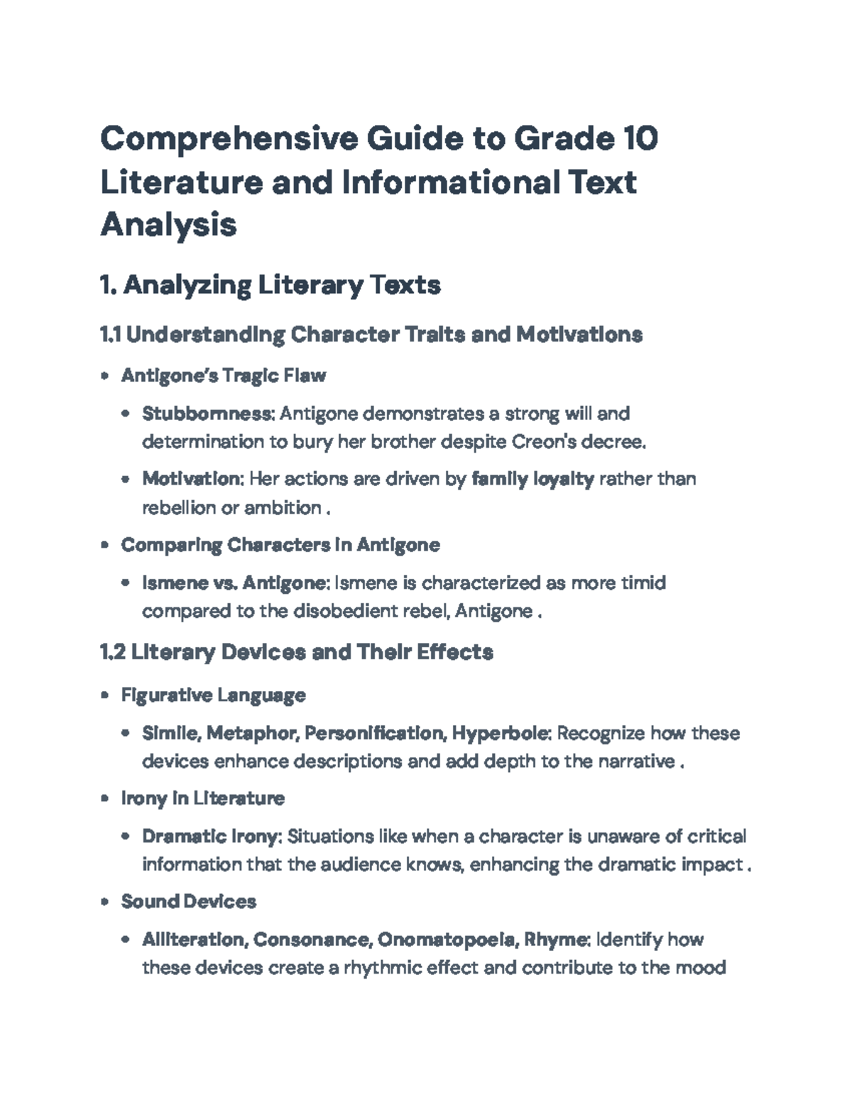 Comprehensive Guide to Grade 10 Literature & Informational Text ...