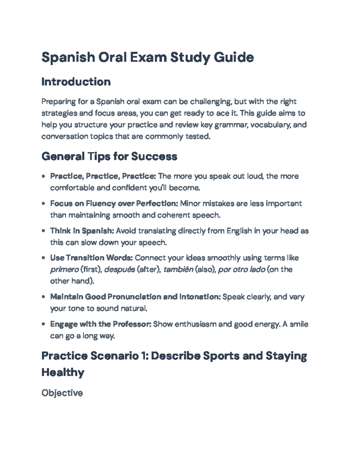 Spanish Oral Exam Study Guide: Strategies and Practice Scenarios ...