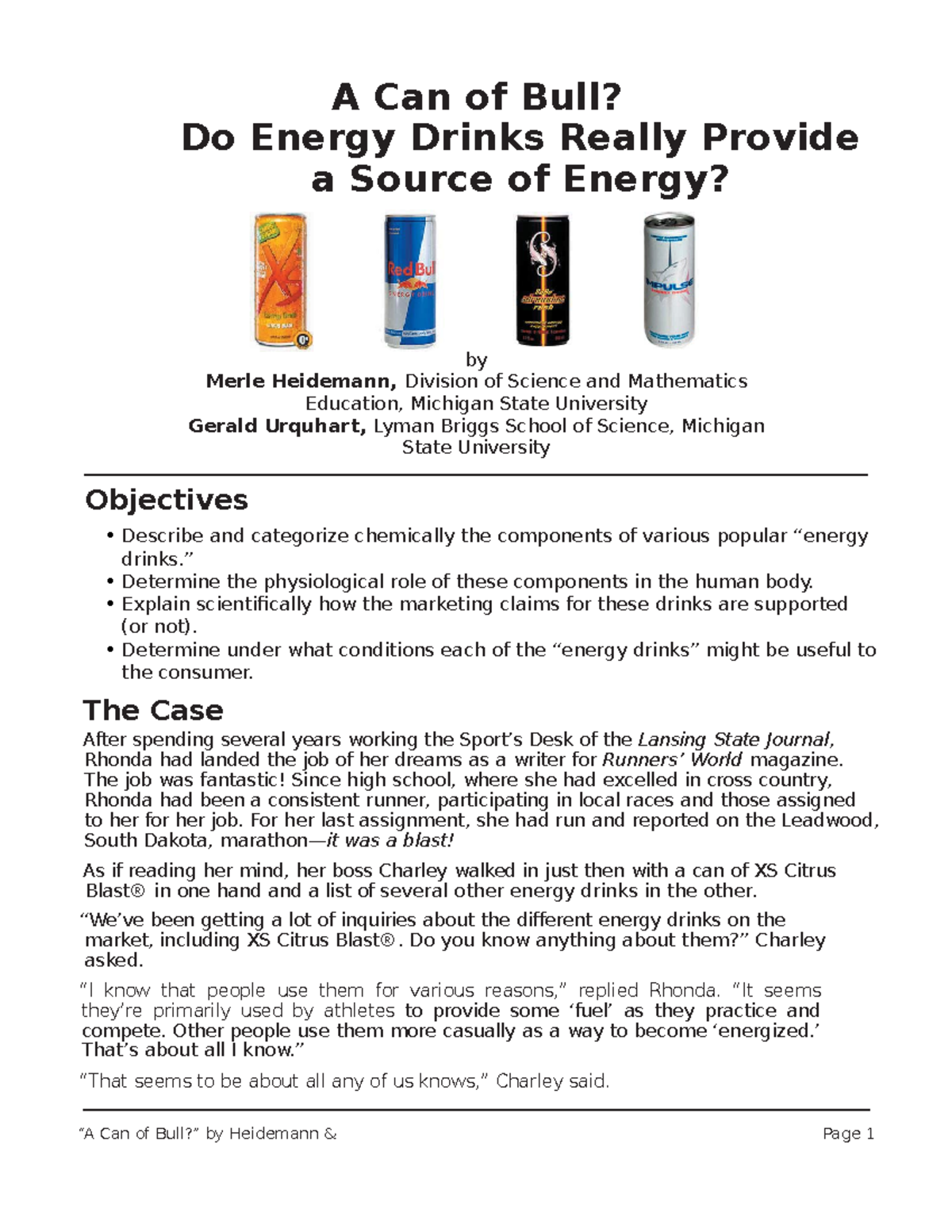 Energy Drinks Case Study - “A Can of Bull?” by Heidemann & Page 1 A Can ...