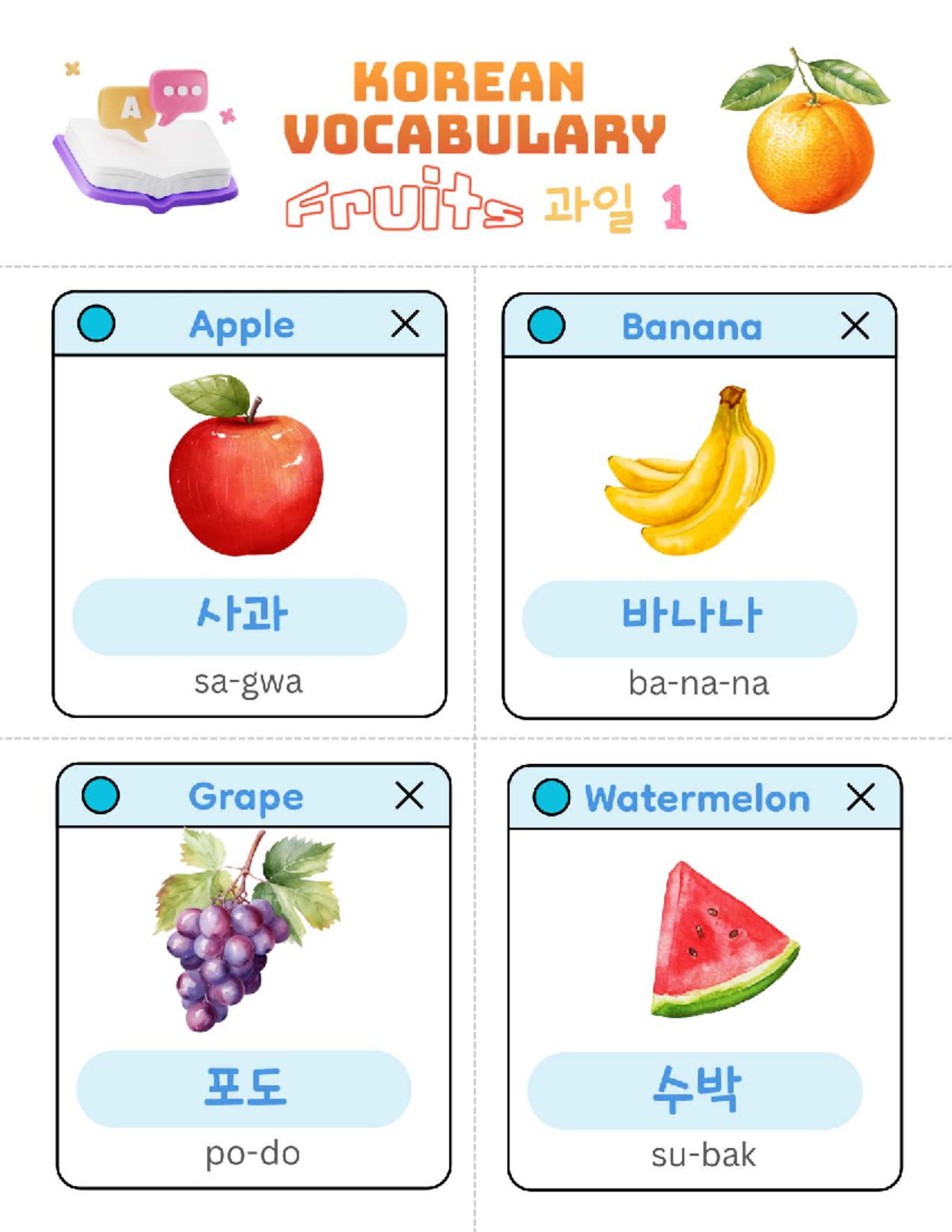KOREAN A VOCABULARY: Fruits and Animals Matching Guide - Studocu