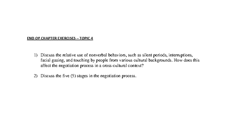 T4 END OF Chapter Exercises - International Business - IBM547 ...