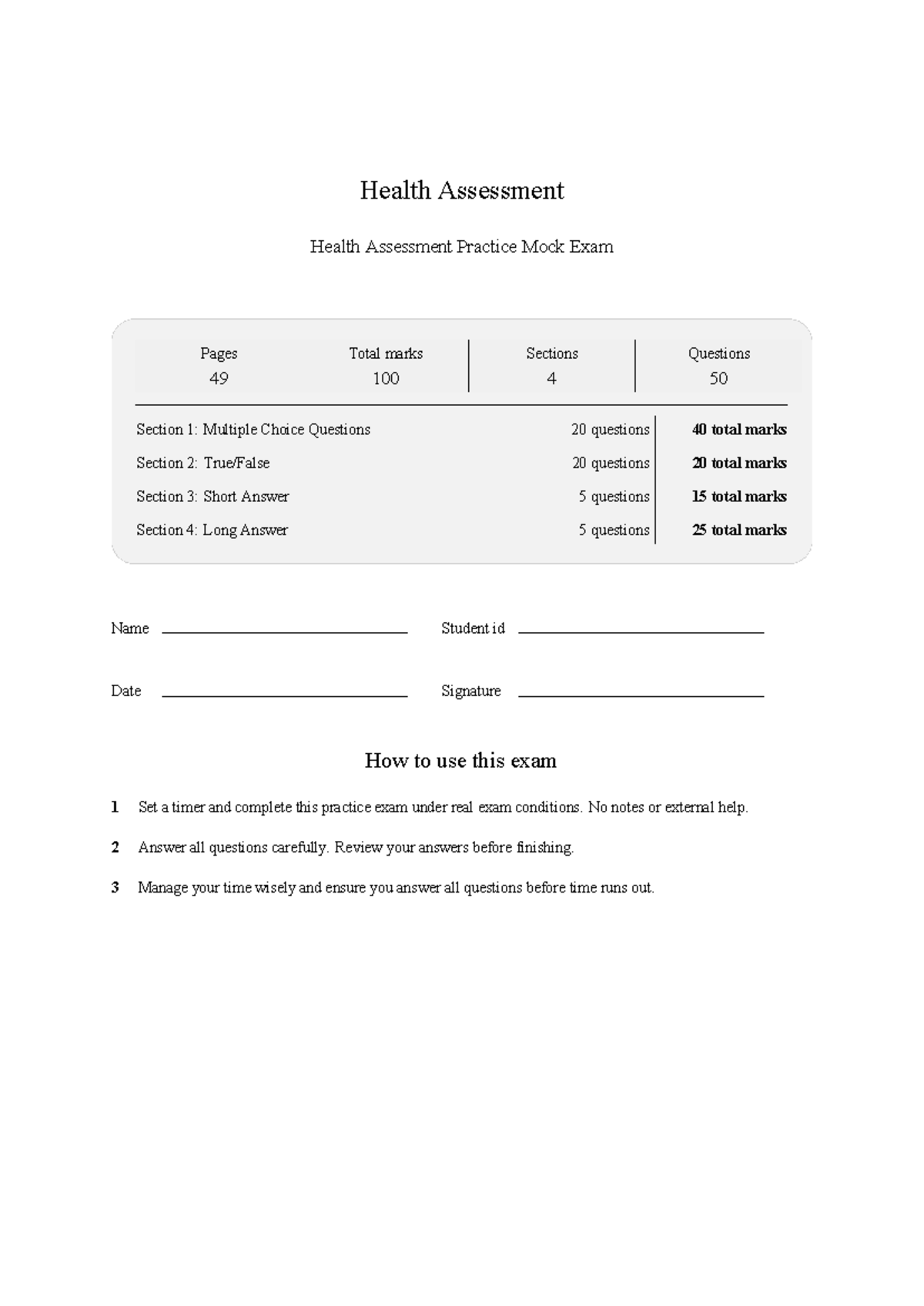 Health Assessment mock exam - recent study notes 2026 feb - Health ...