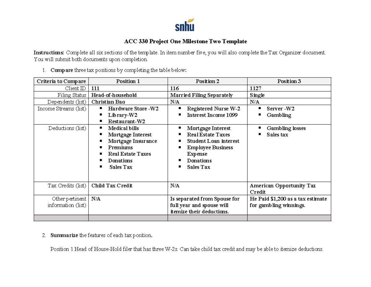 ACC 330 Project One Milestone Two Template (2) Final - ACC 330 Project One Milestone Two ...