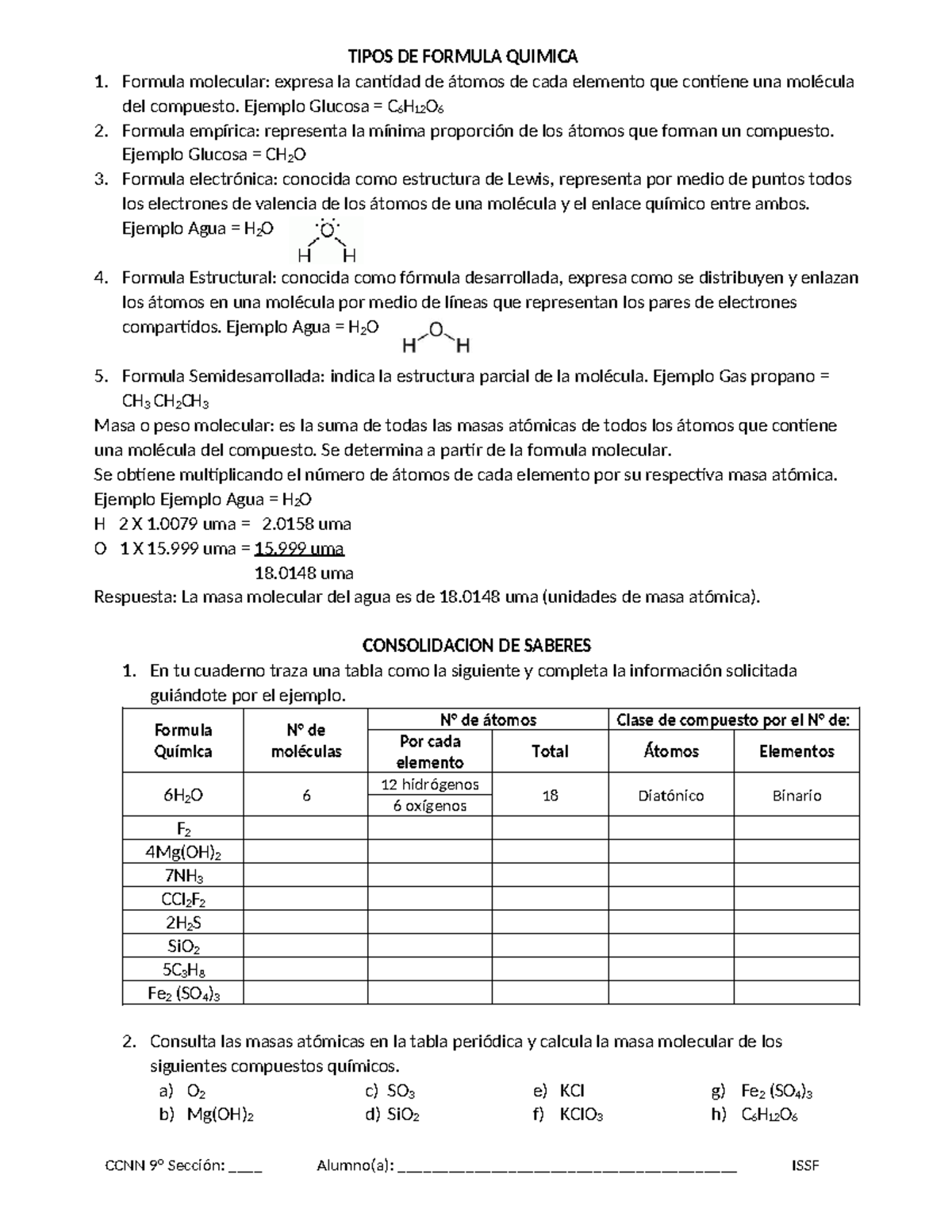 TIPOS DE FÓRMULAS QUÍMICAS - CCNN Noveno Grado - Studocu