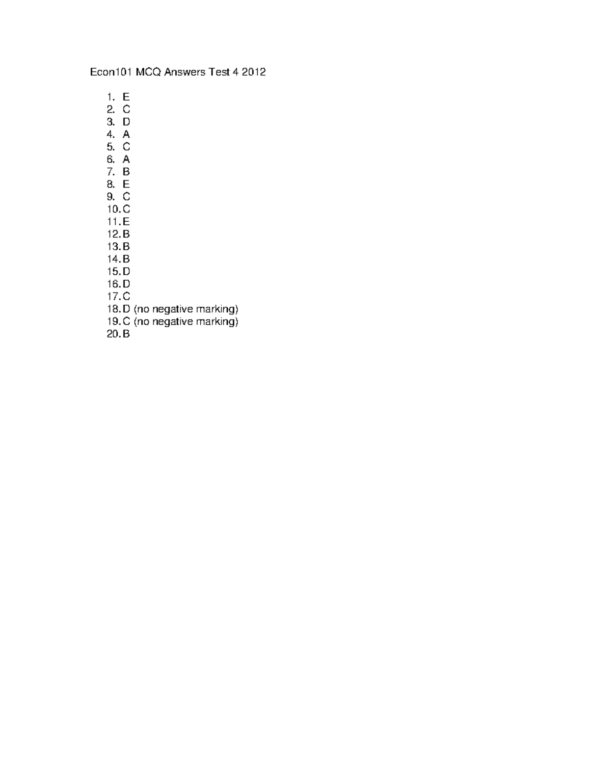 Microsoft Word - 2012 Test4 mcq answers - ECON101 - Econ101 MCQ Answers ...