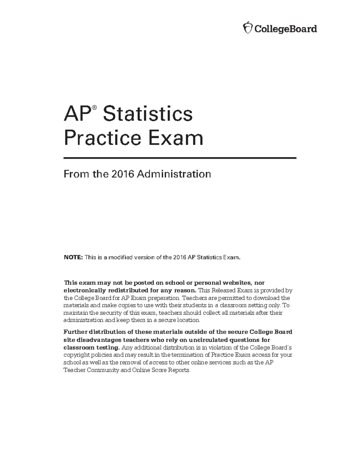 AP Statistics 2016 Practice Exam - Modified Version - Studocu