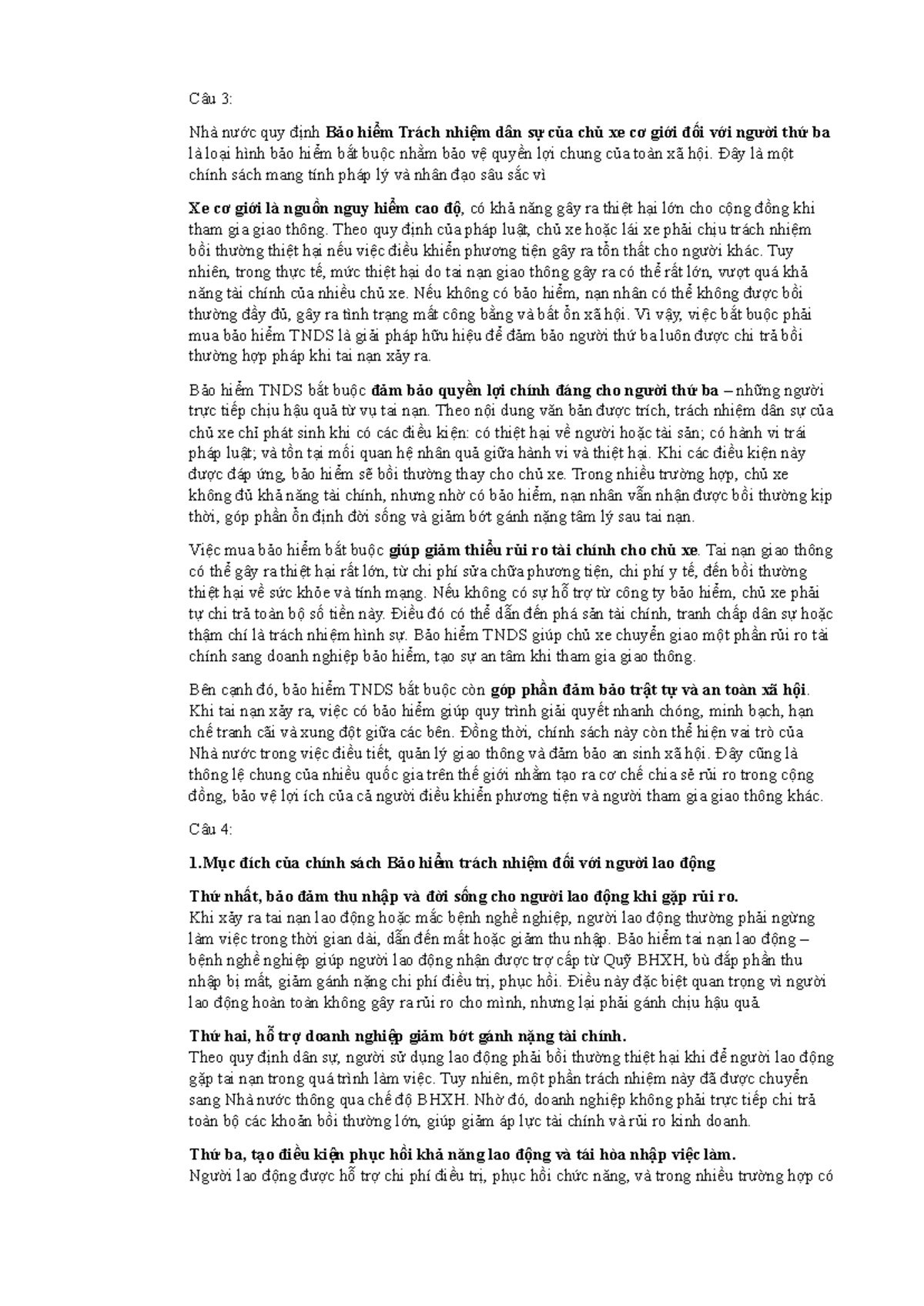 Câu 3: Bảo hiểm Trách nhiệm Dân sự của Chủ Xe Cơ Giới - QN15 - Studocu