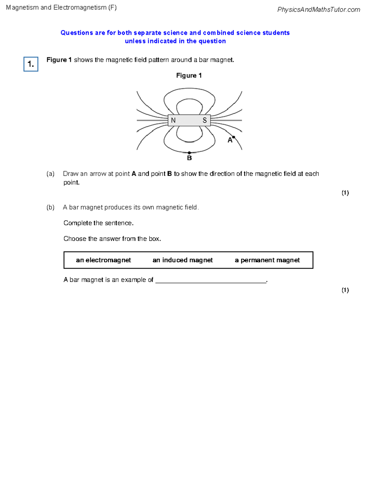Magnetism and Electromagnetism (F) Final Exam QP - Studocu