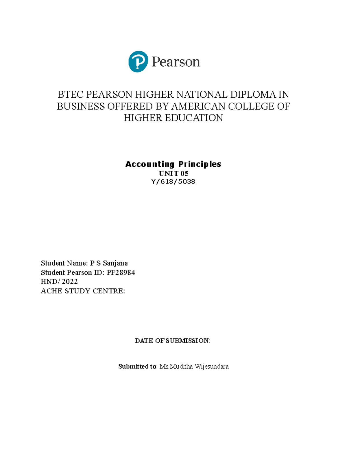 Unit 5: Accounting Principles – HND Business, 2022 Assessment ...