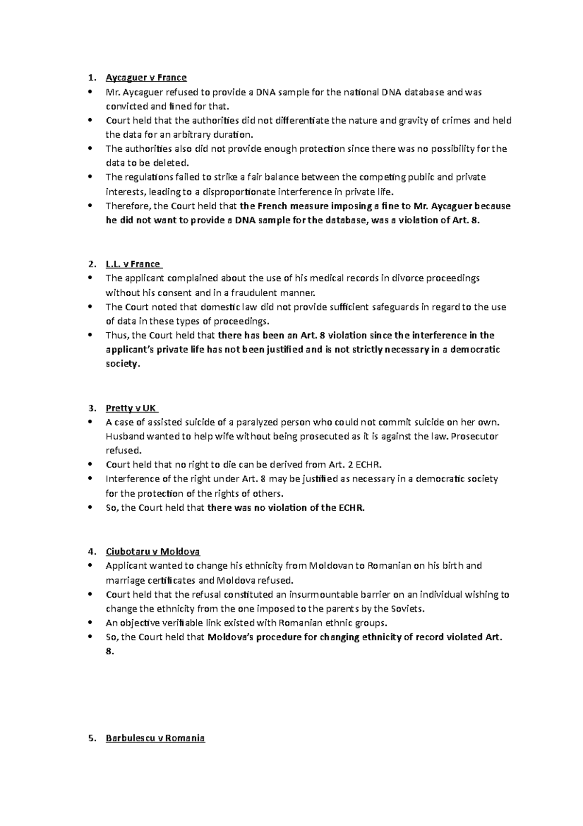 ECHR Case Law Summary: Key Violations of Article 8 Explained - Studeersnel