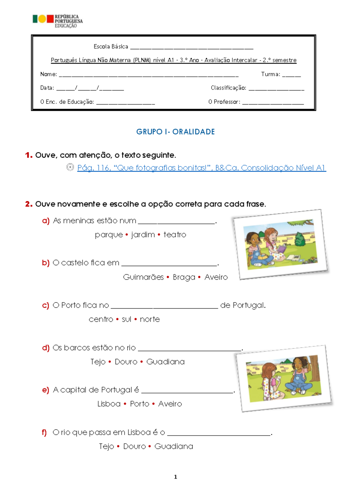 Ficha Avaliação Intercalar: PLNM A1 - 3º Ano Março - Studocu