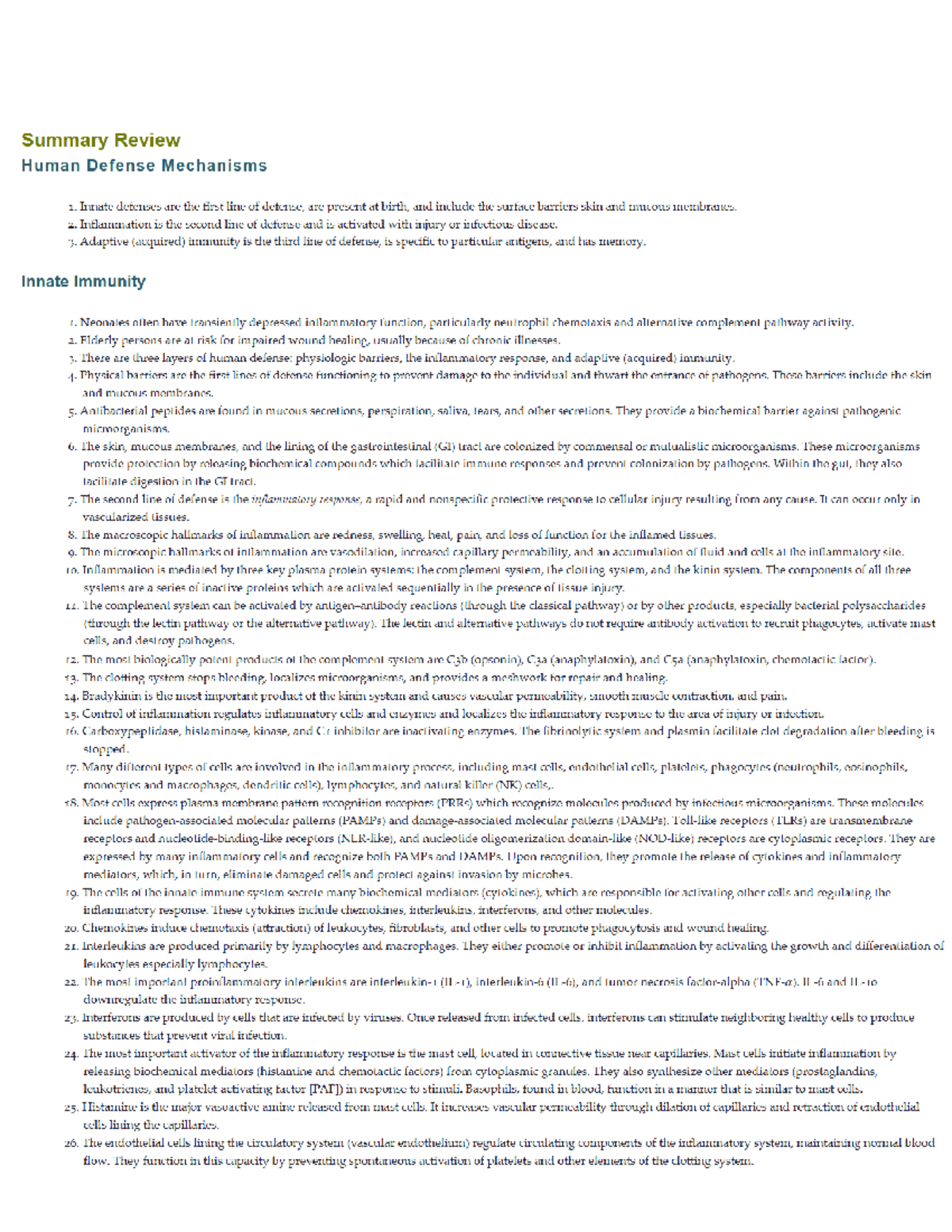 Pathophysiology Week 3: Summary of Human Defense Mechanisms - Studocu