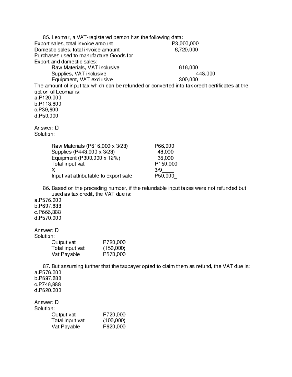 ANS FOR Remaining Questions: VAT & Tax Regulations Summary for Review ...