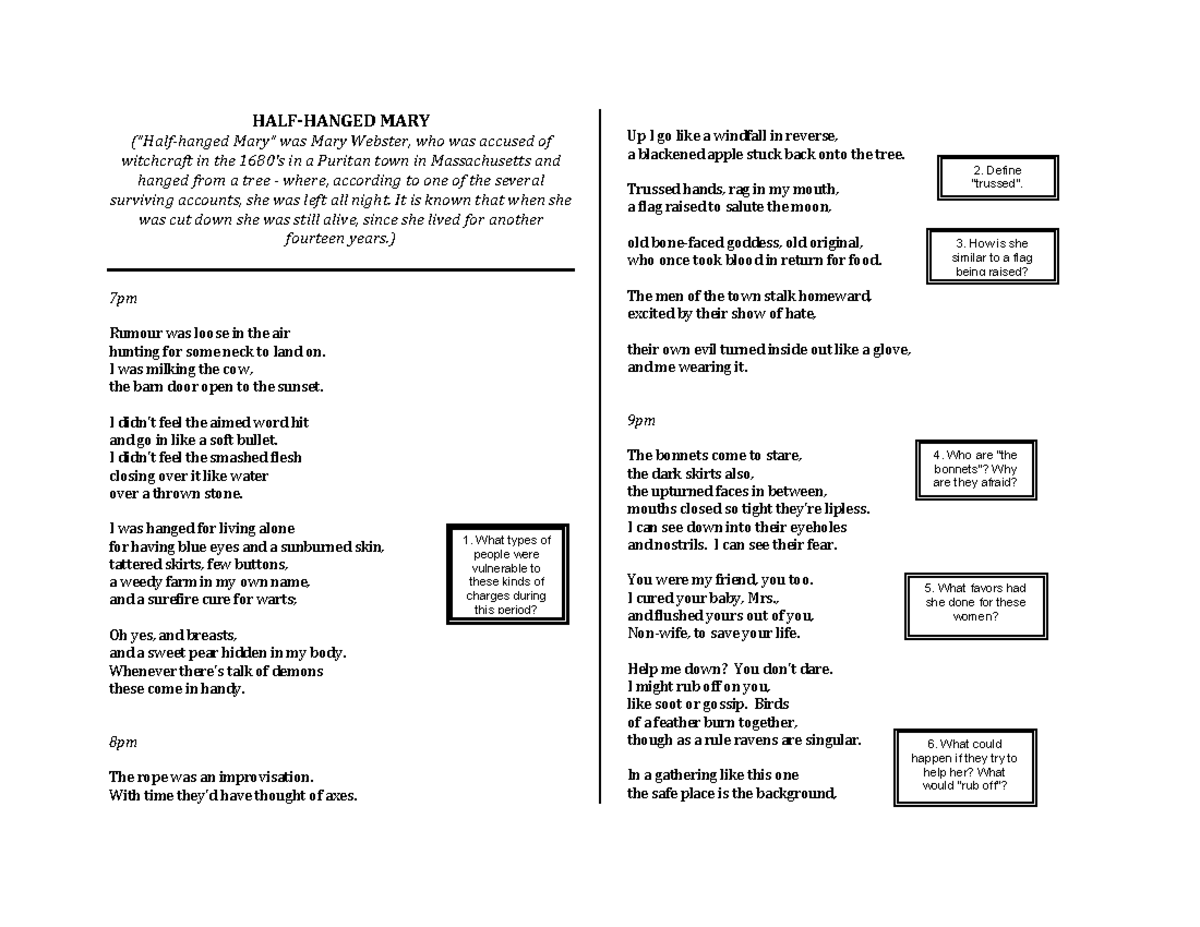 Half Hanged Mary: Analysis & Interpretive Questions from The Crucible ...