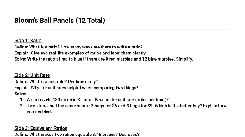 Bloom's Ball Ratios & Proportional Reasoning Unit (12 Panels) - Studocu