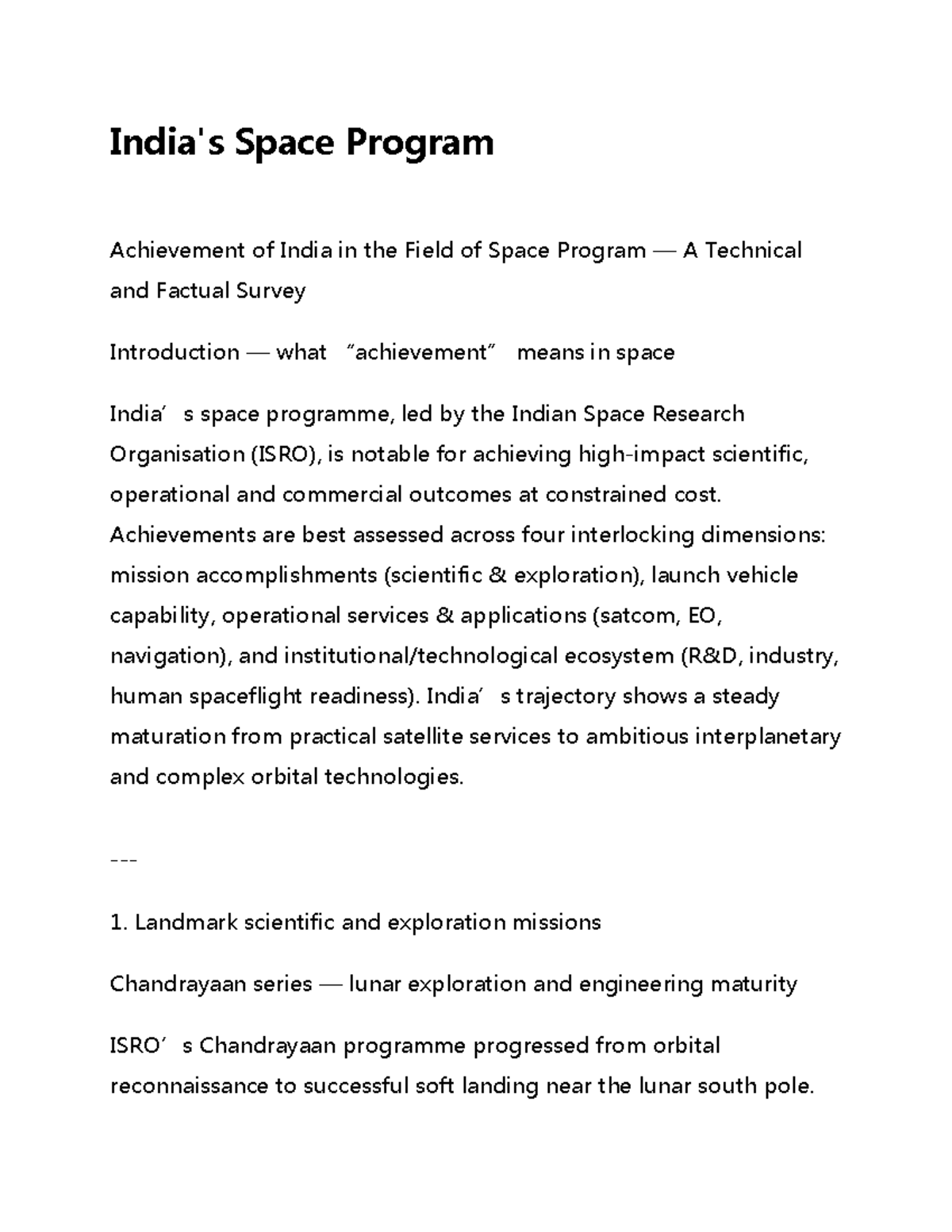 India's Space Program Achievements: A Technical Survey (ISRO) - Studocu