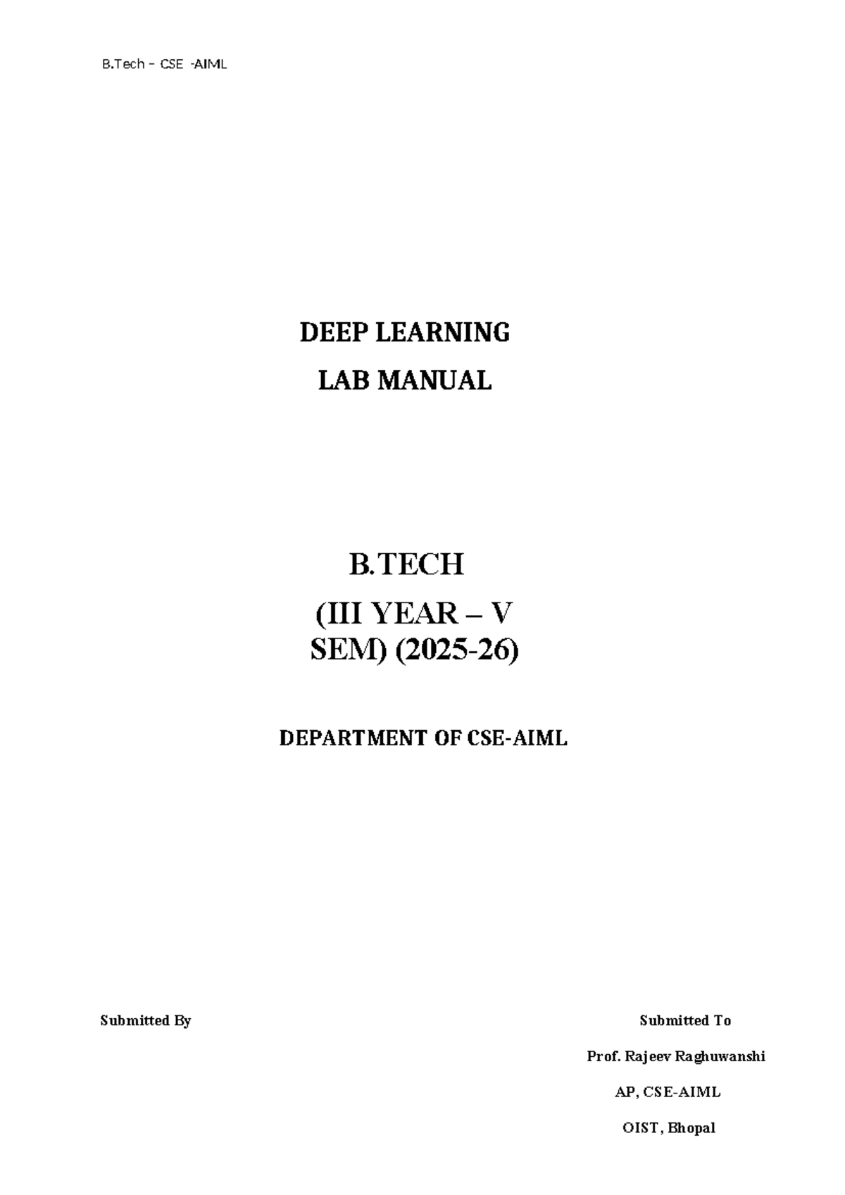 Deep Learning Lab Manual - B.Tech CSE DL-503(B) V Sem - Studocu